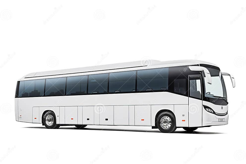 Side View of a White Intercity Bus Isolated on a White Background ...