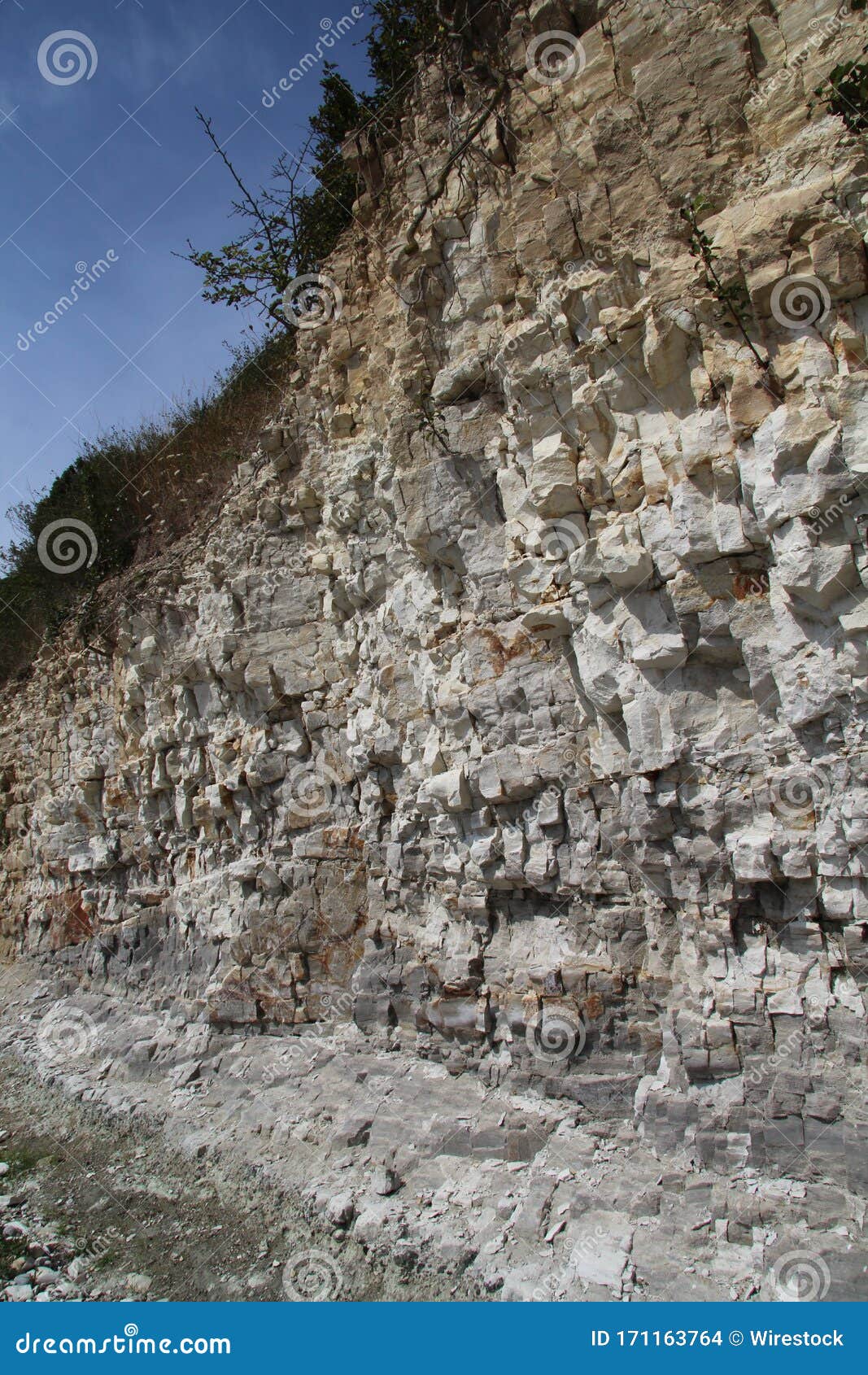 Side View of a White Limestone Cliff Coast in Arnager, Bornholm Stock ...