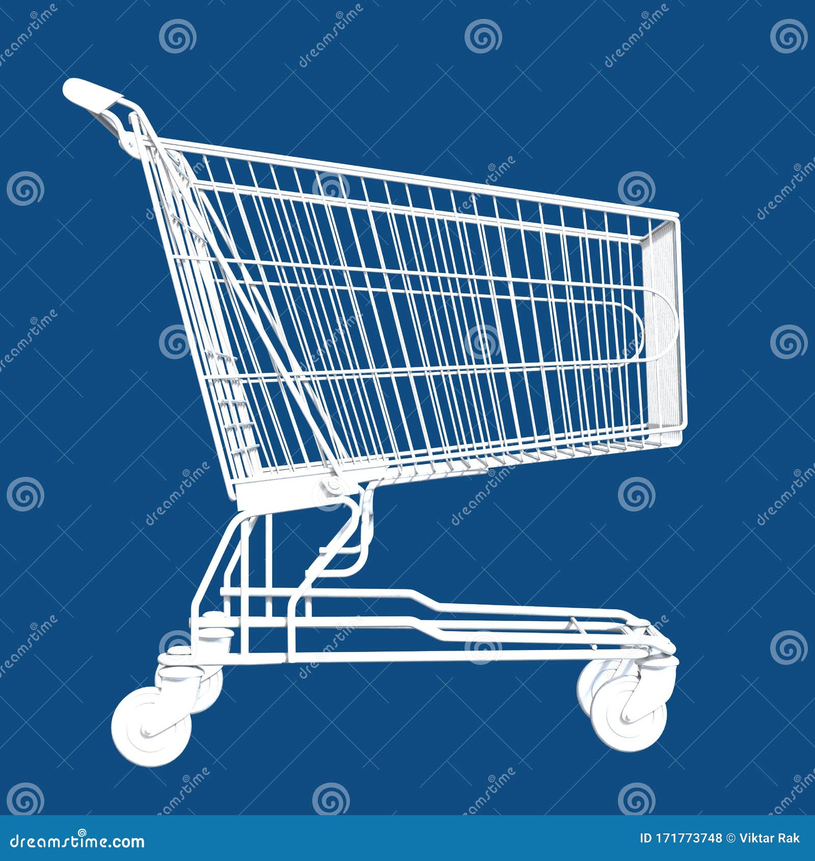 Side View of White Shopping Cart Isolated on Blue. Stock Illustration ...