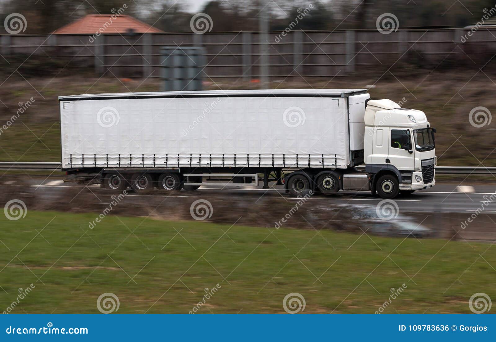 White Lorry in Motion on the Road Stock Photo - Image of dusk, freight ...
