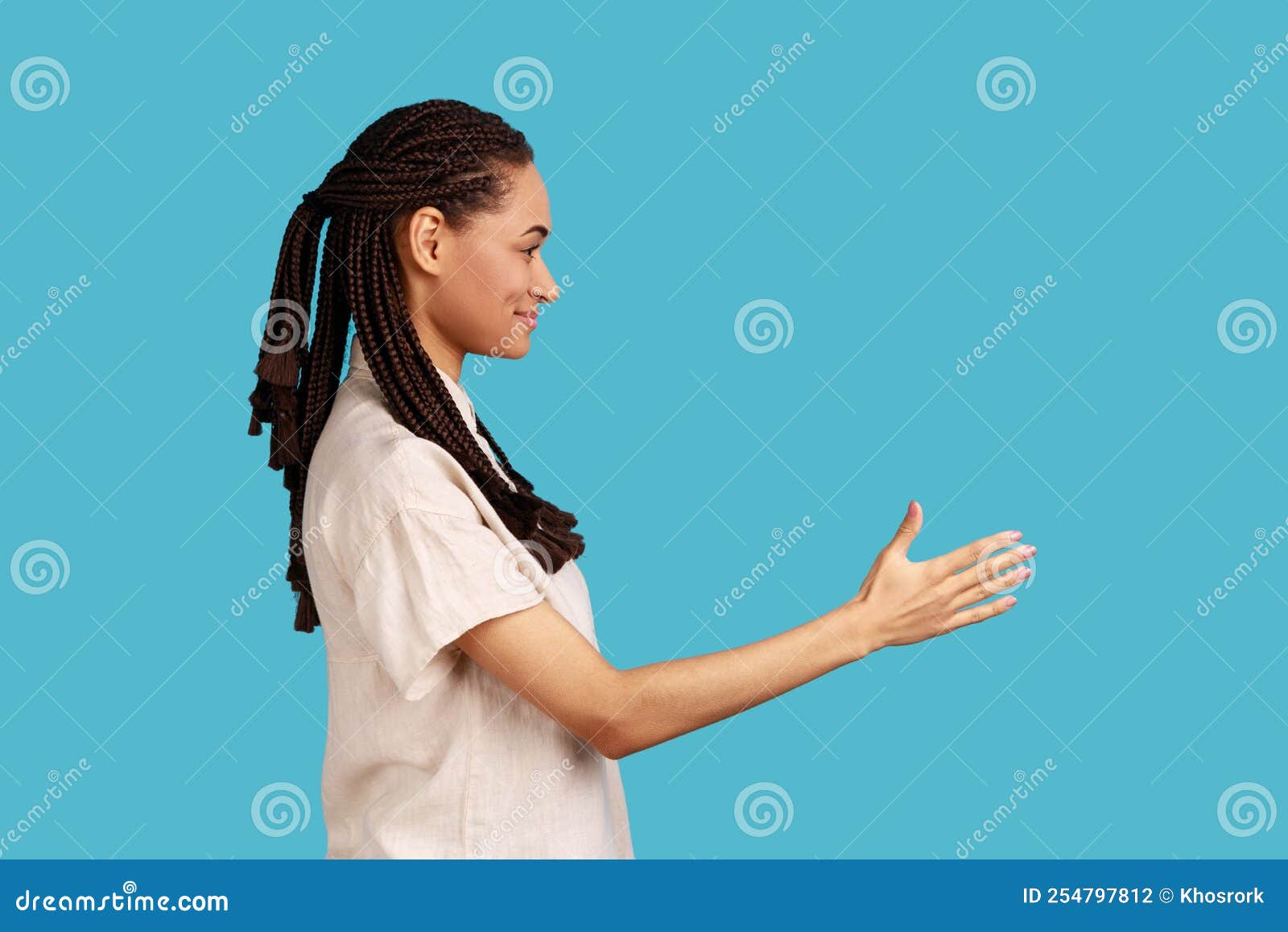 Side View of Woman with Black Dreadlocks Giving Hand To Handshake and ... Side View of Woman with Black Dreadlocks Giving Hand To Handshake and ...