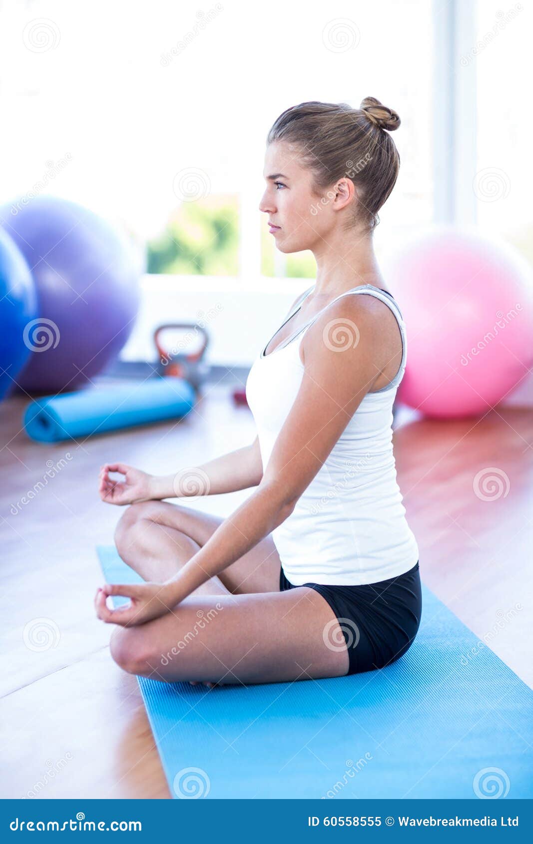 Side View of Woman Doing Meditation Stock Image - Image of female, ball ...