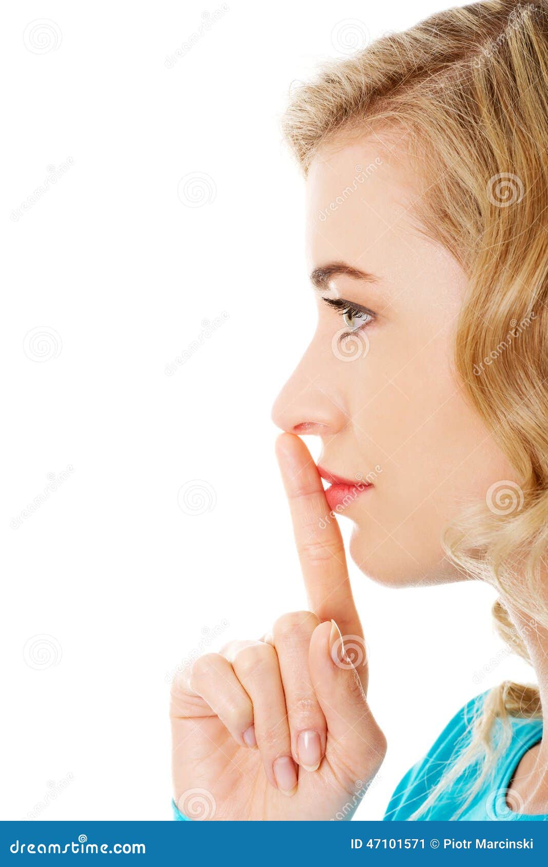 Side View of a Woman Making Silence Gesture Stock Image - Image of lady ...
