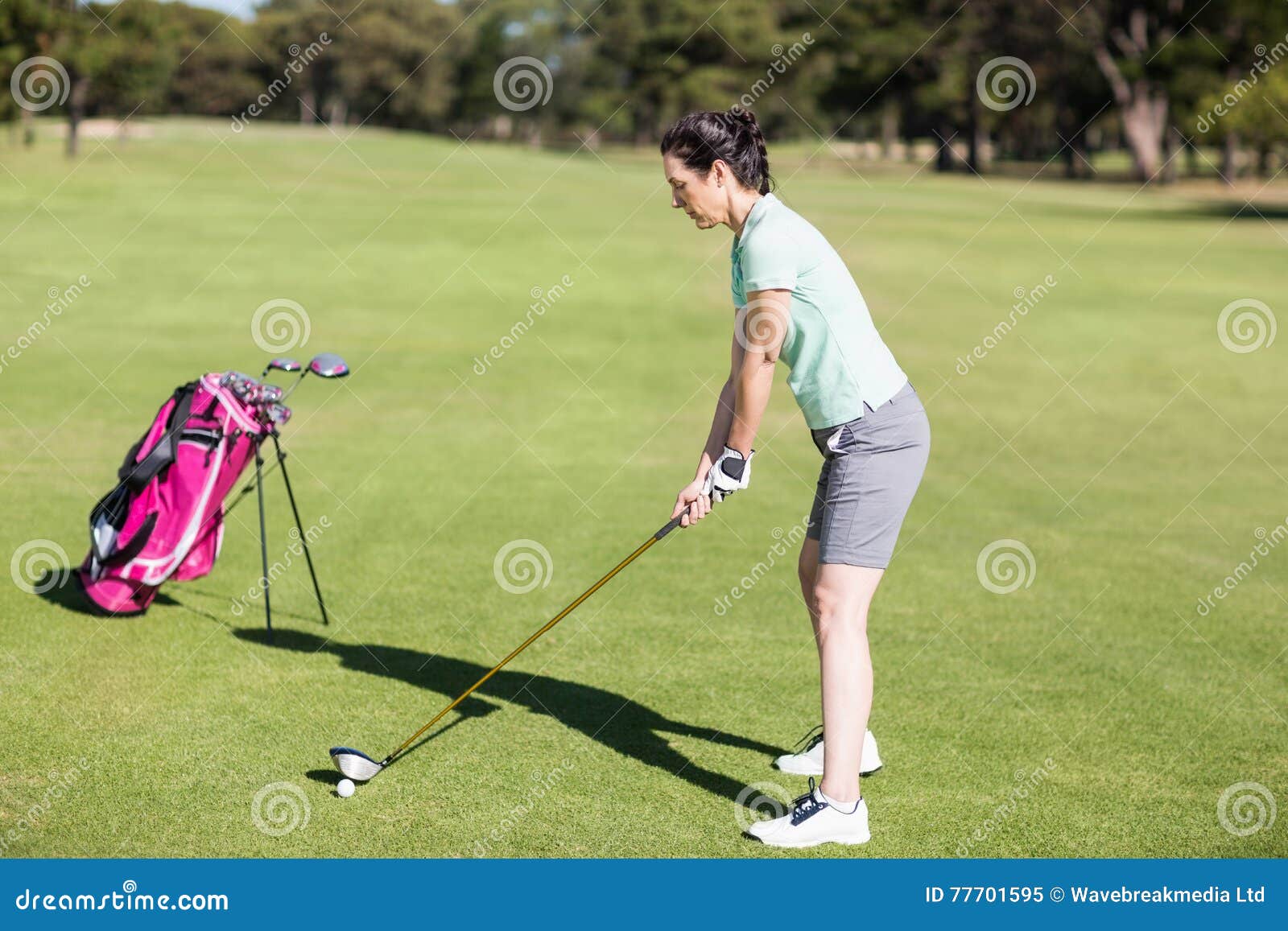 Side View of Woman Playing Golf Stock Image - Image of caucasian ...