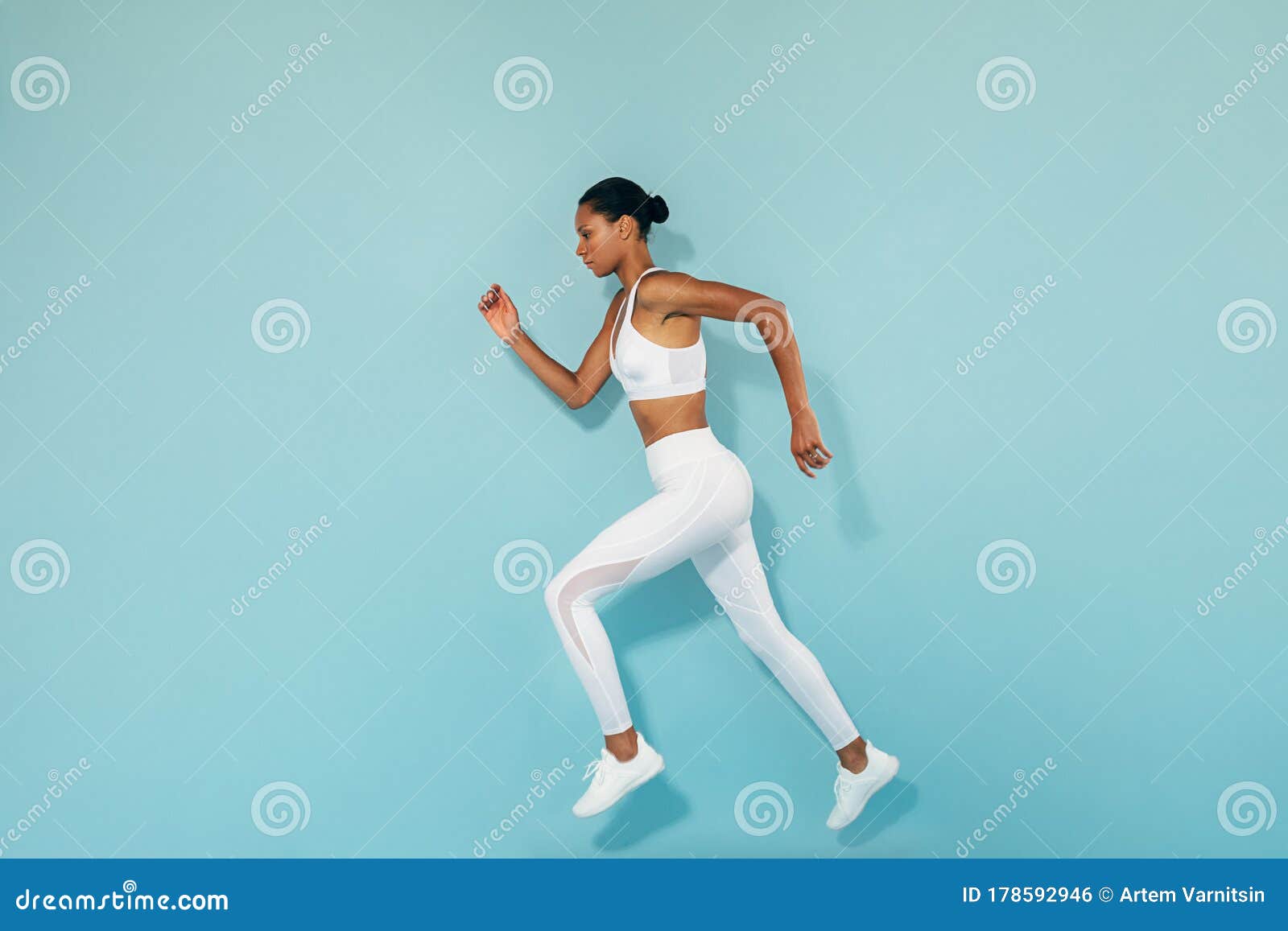 Side View of a Woman Running and Jumping Stock Photo - Image of african ...