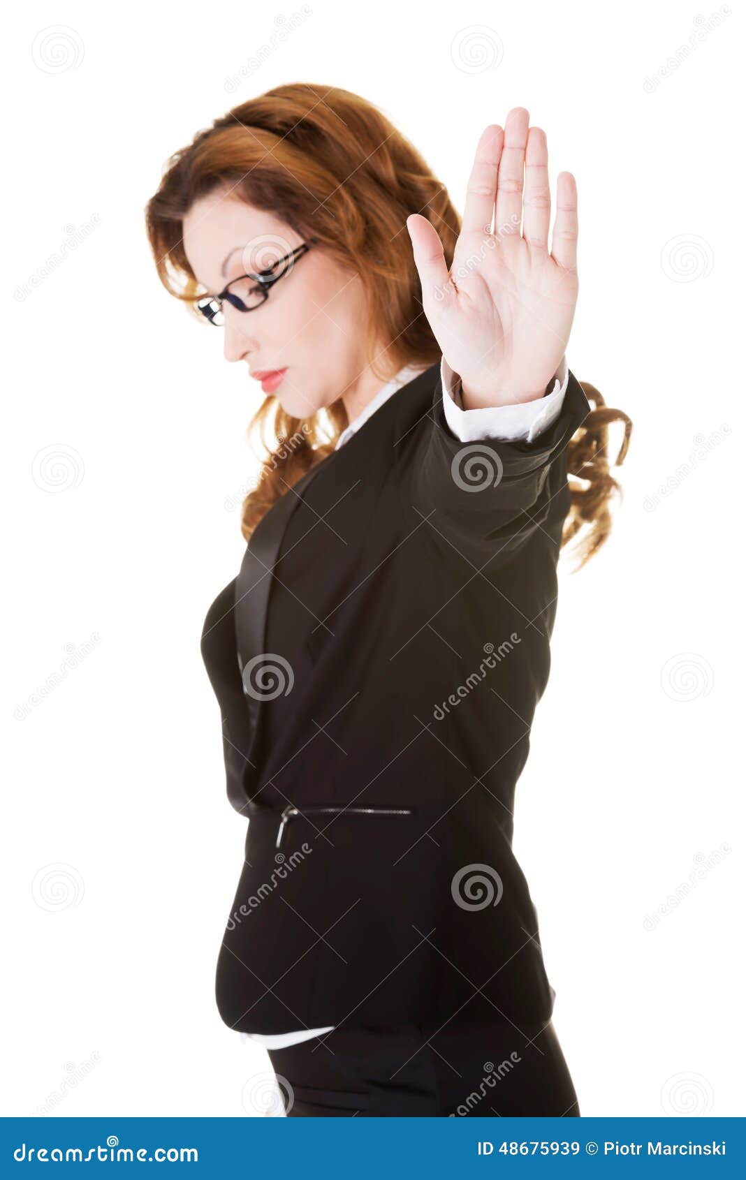 Side View of a Woman Showing Stop Sign Stock Image - Image of human ...