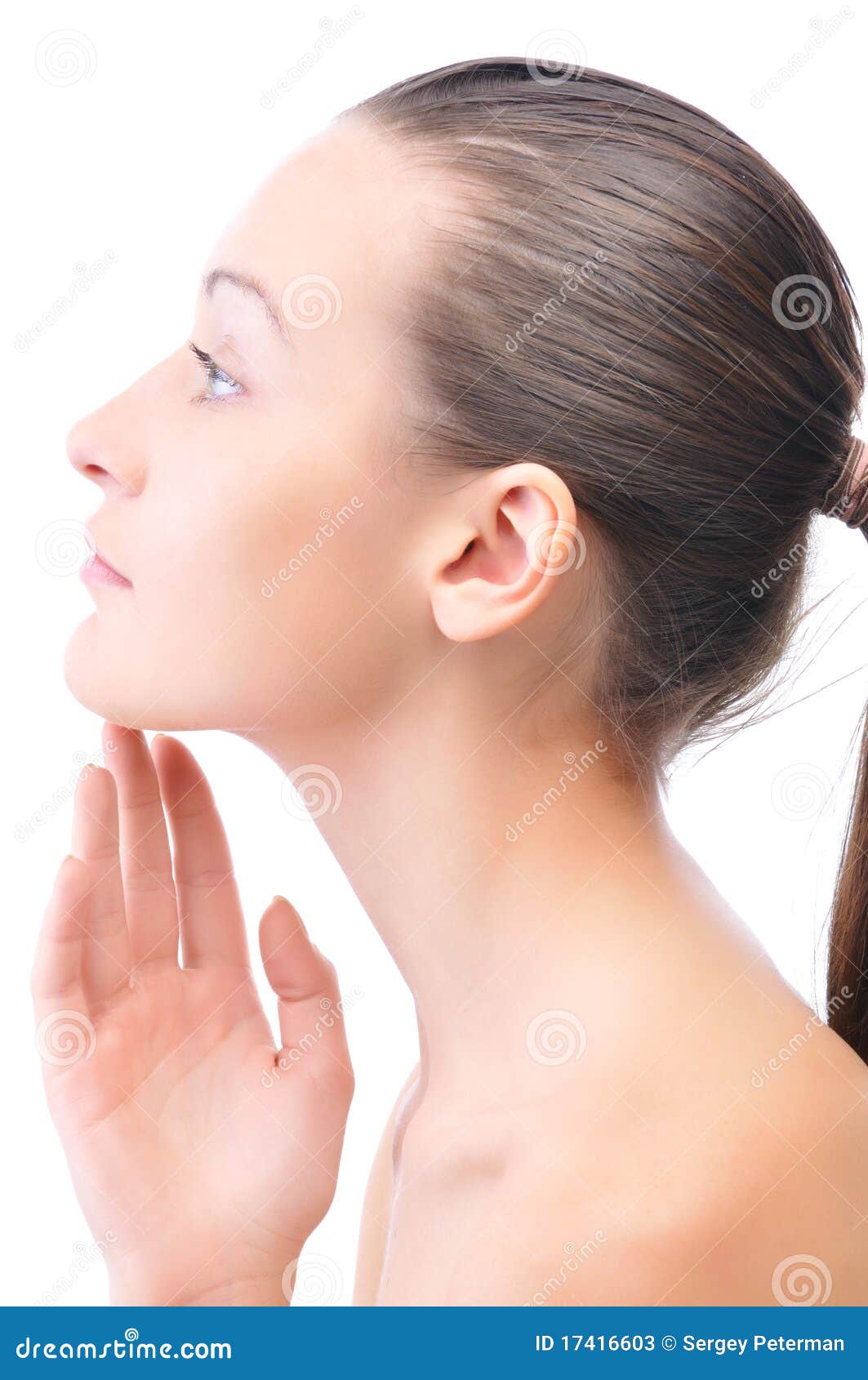 Side View of a Woman Touching Her Face Stock Image - Image of caucasian ...