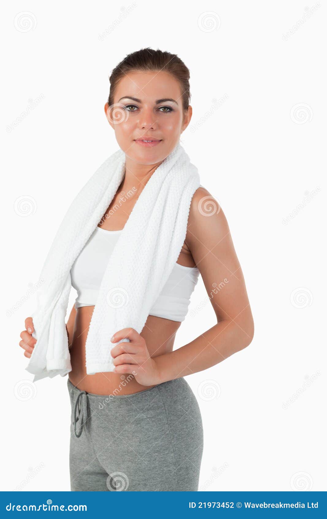 Side View of Woman with Towel Around Her Neck Stock Photo - Image of ...