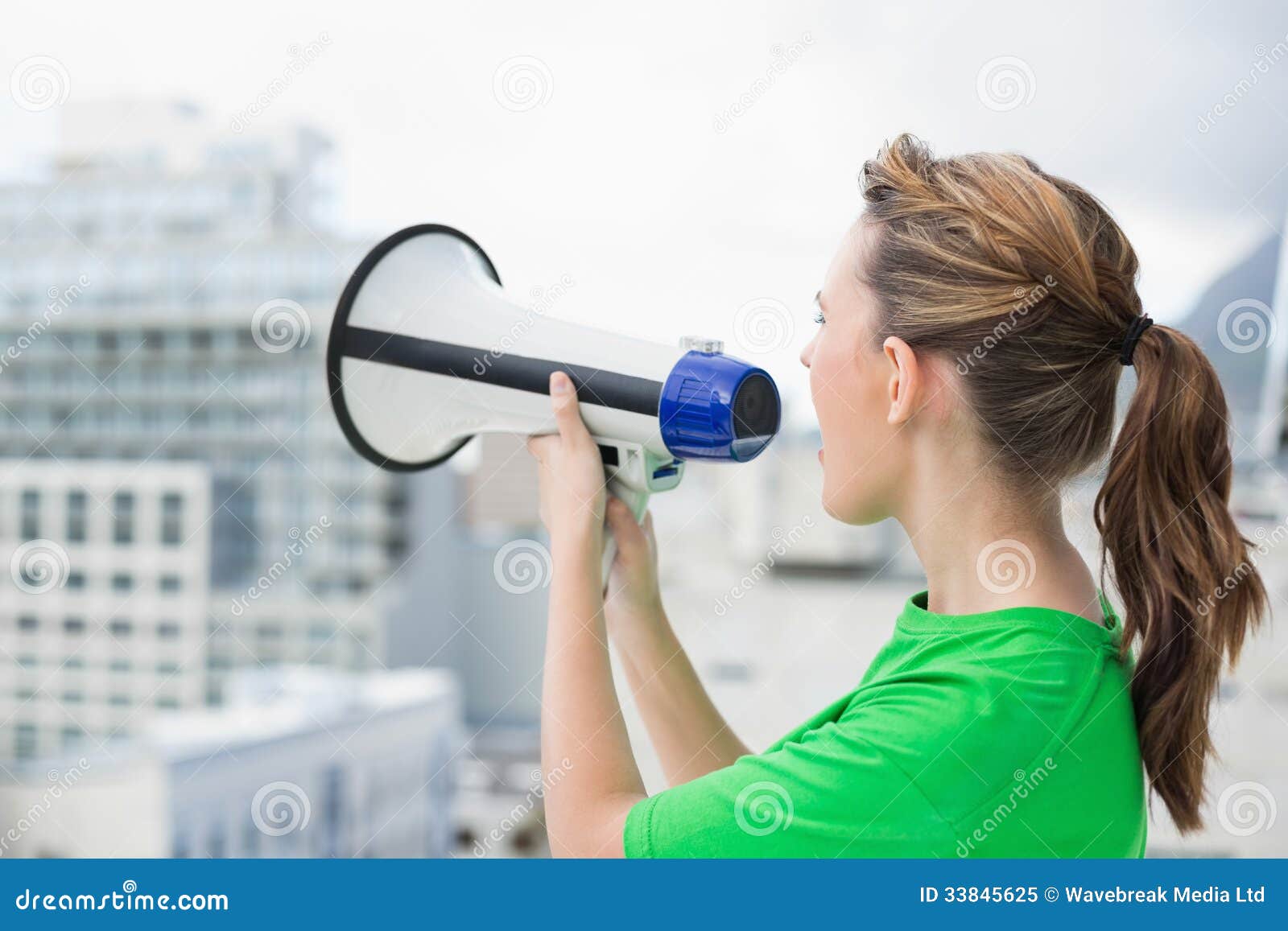 Side View of Woman Using Megaphone Stock Image - Image of women ...