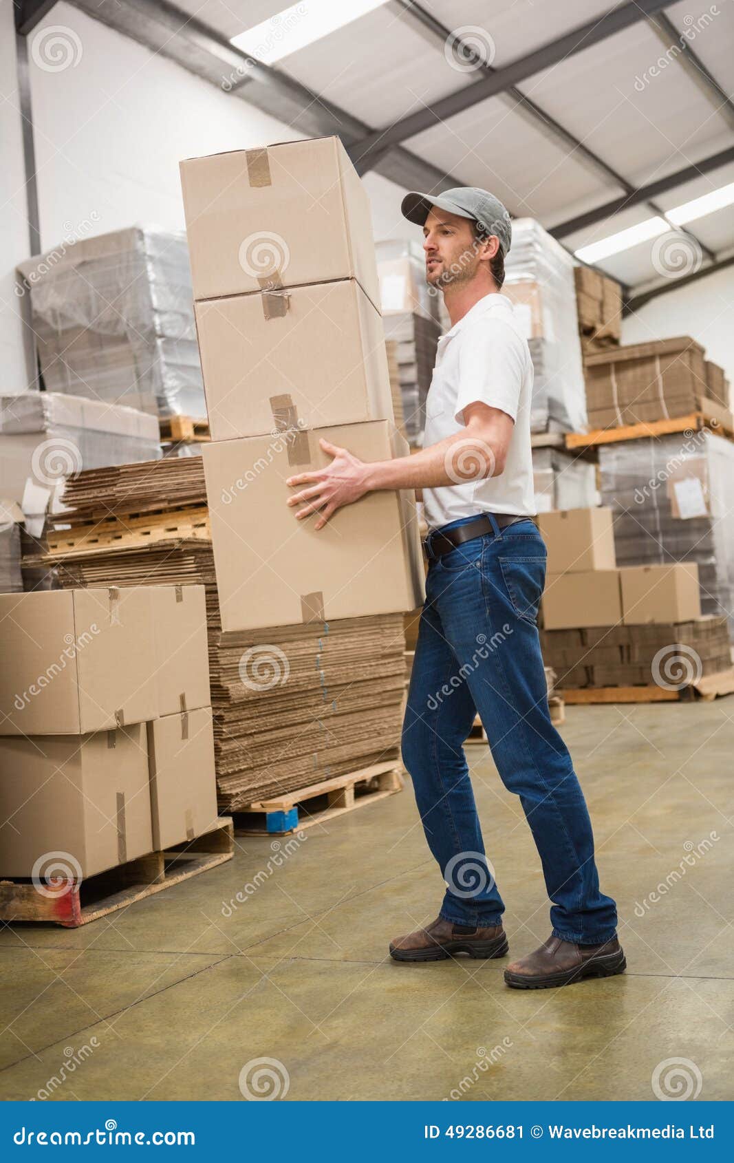 Side View of Worker Carrying Boxes Stock Image - Image of supply ...