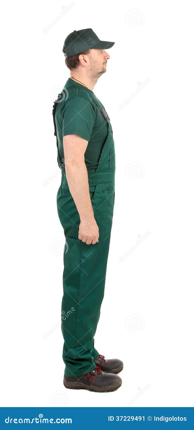 Side View. Worker In Green Overalls. Stock Image - Image of labor ...