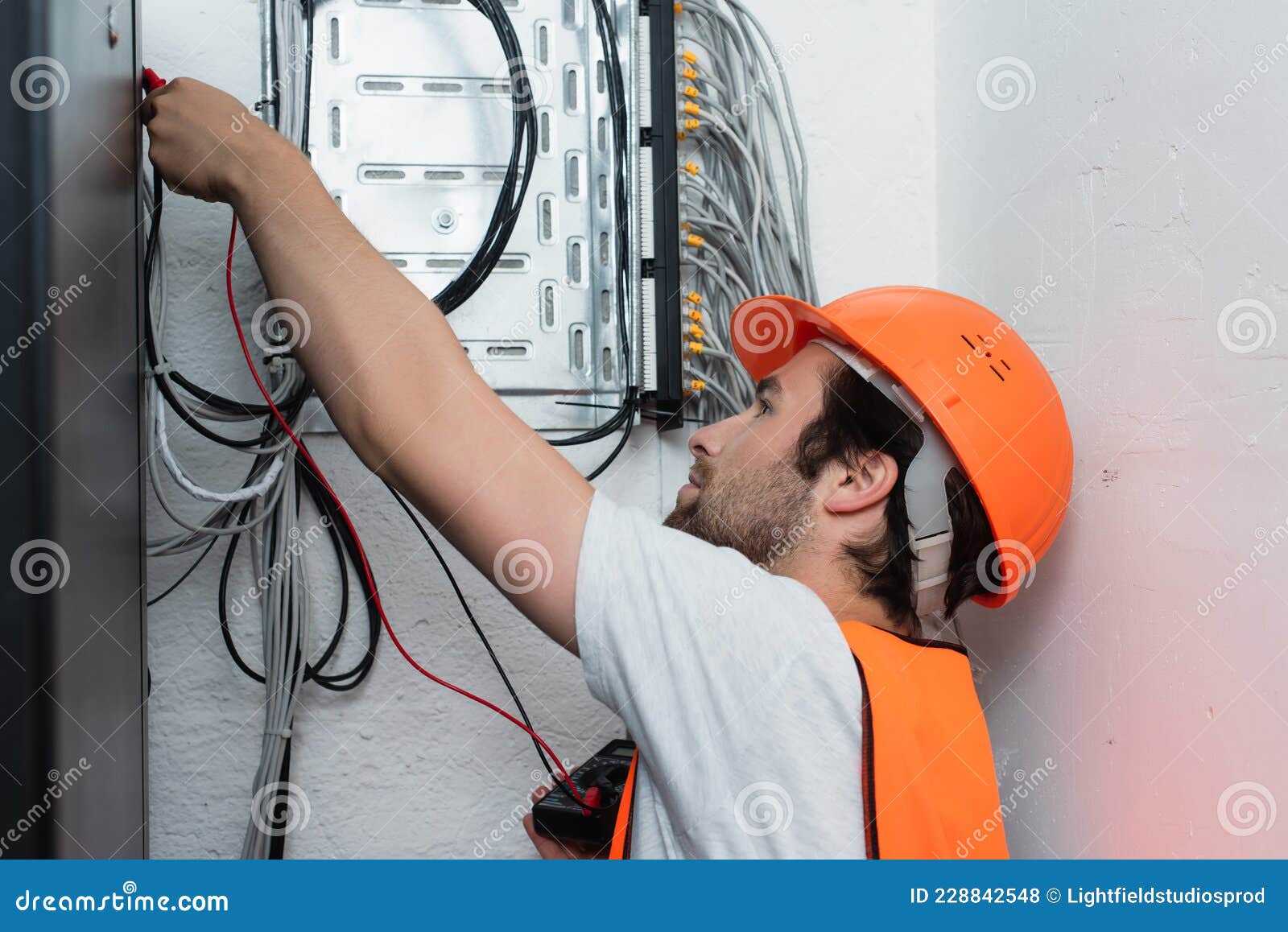 Side View of Workman Holding Electrical Stock Photo - Image of energy ...