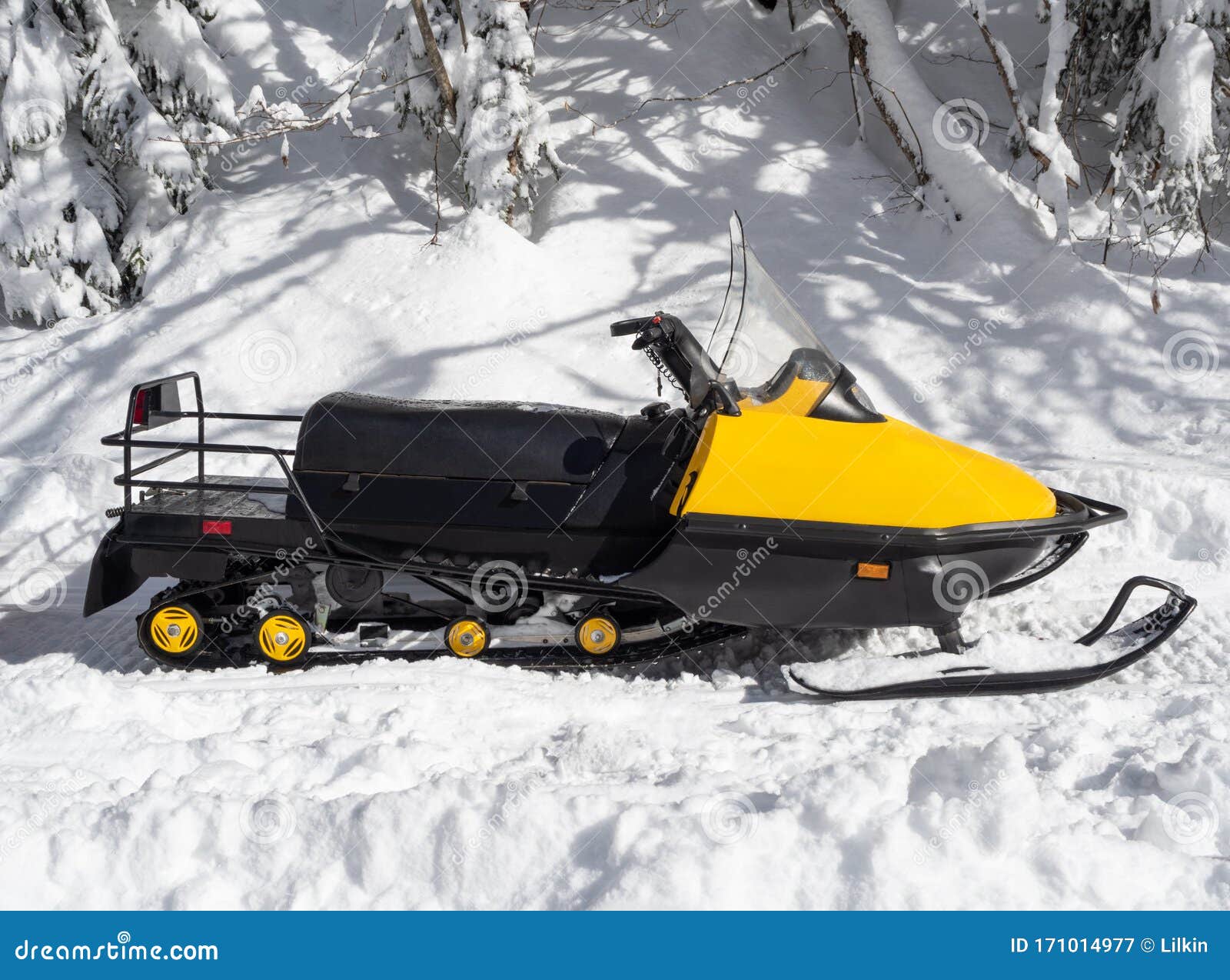 Side View of Yellow Snowmobile on Snow Stock Image - Image of leisure ...
