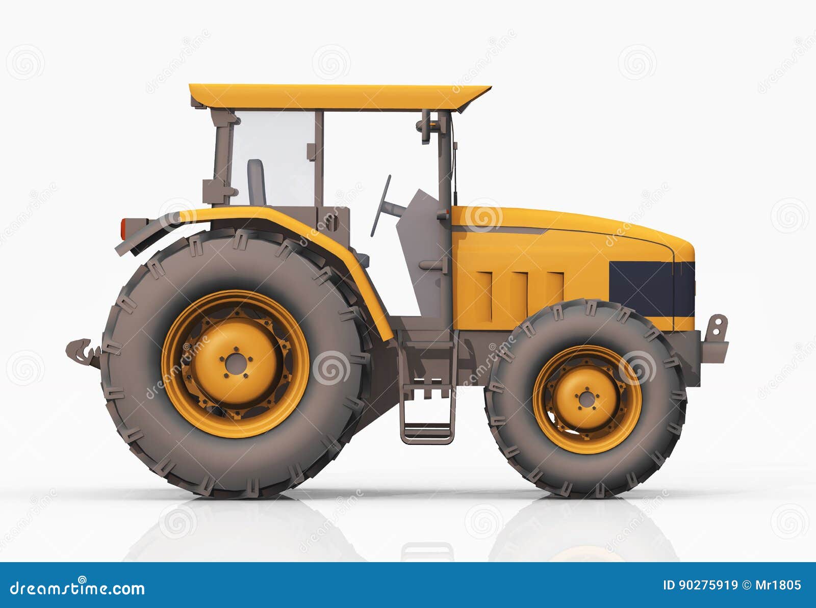 Side View of a Yellow Tractor Stock Illustration - Illustration of ...