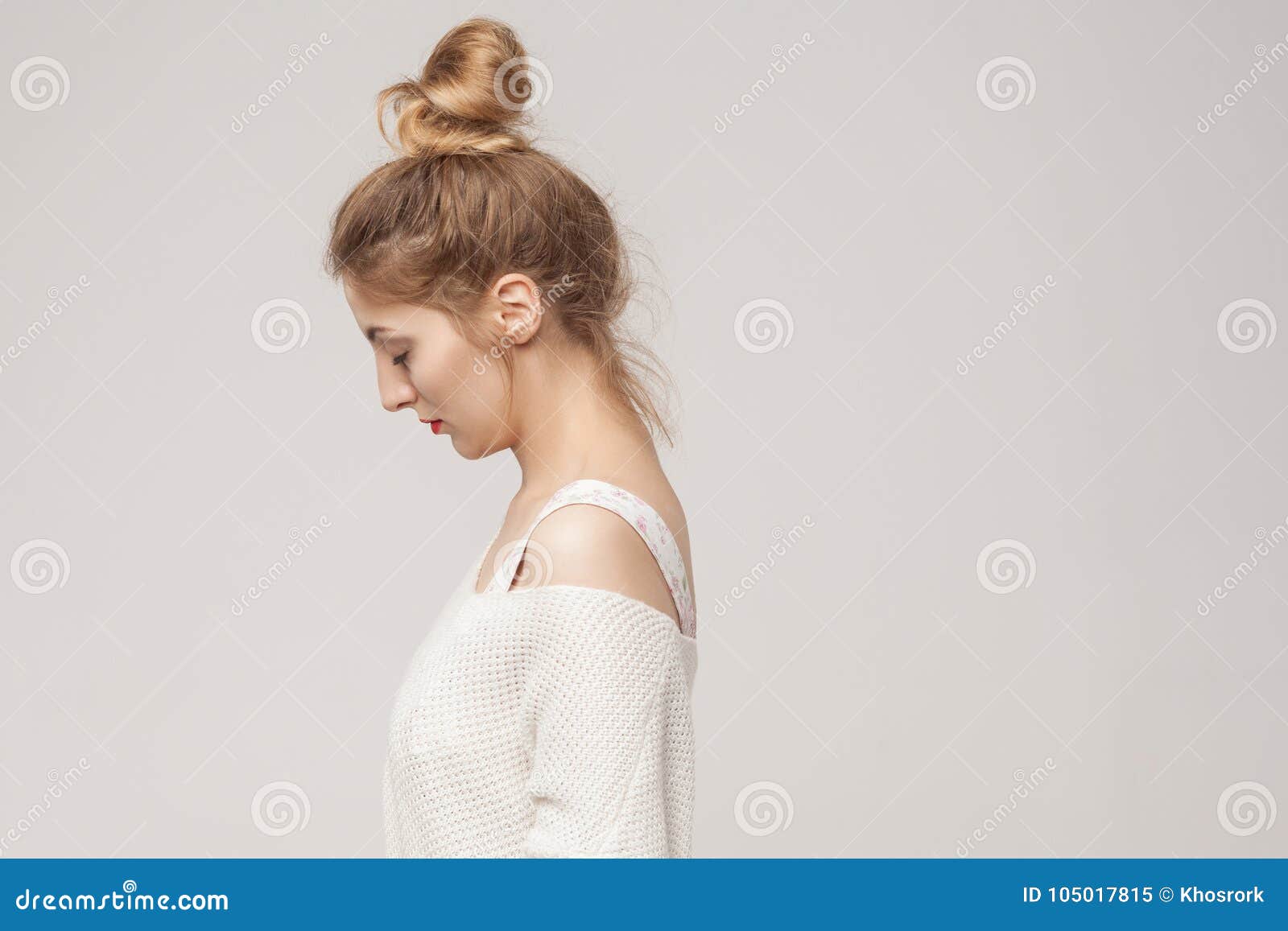 Side View Young Adult Unwell Blonde Woman Looking Down. Stock Image ... Side View Young Adult Unwell Blonde Woman Looking Down. Stock Image ...