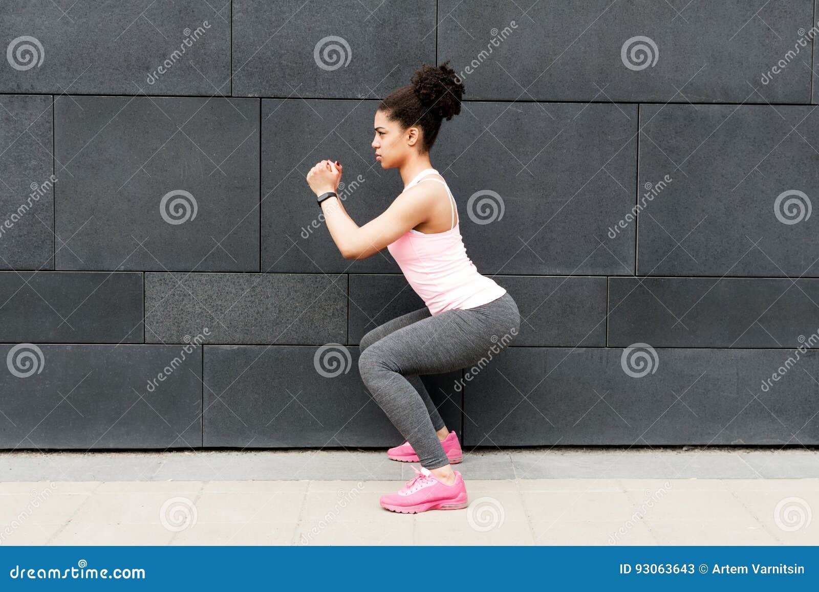 Side View of Young Athlete Squatting Stock Image - Image of athlete ...
