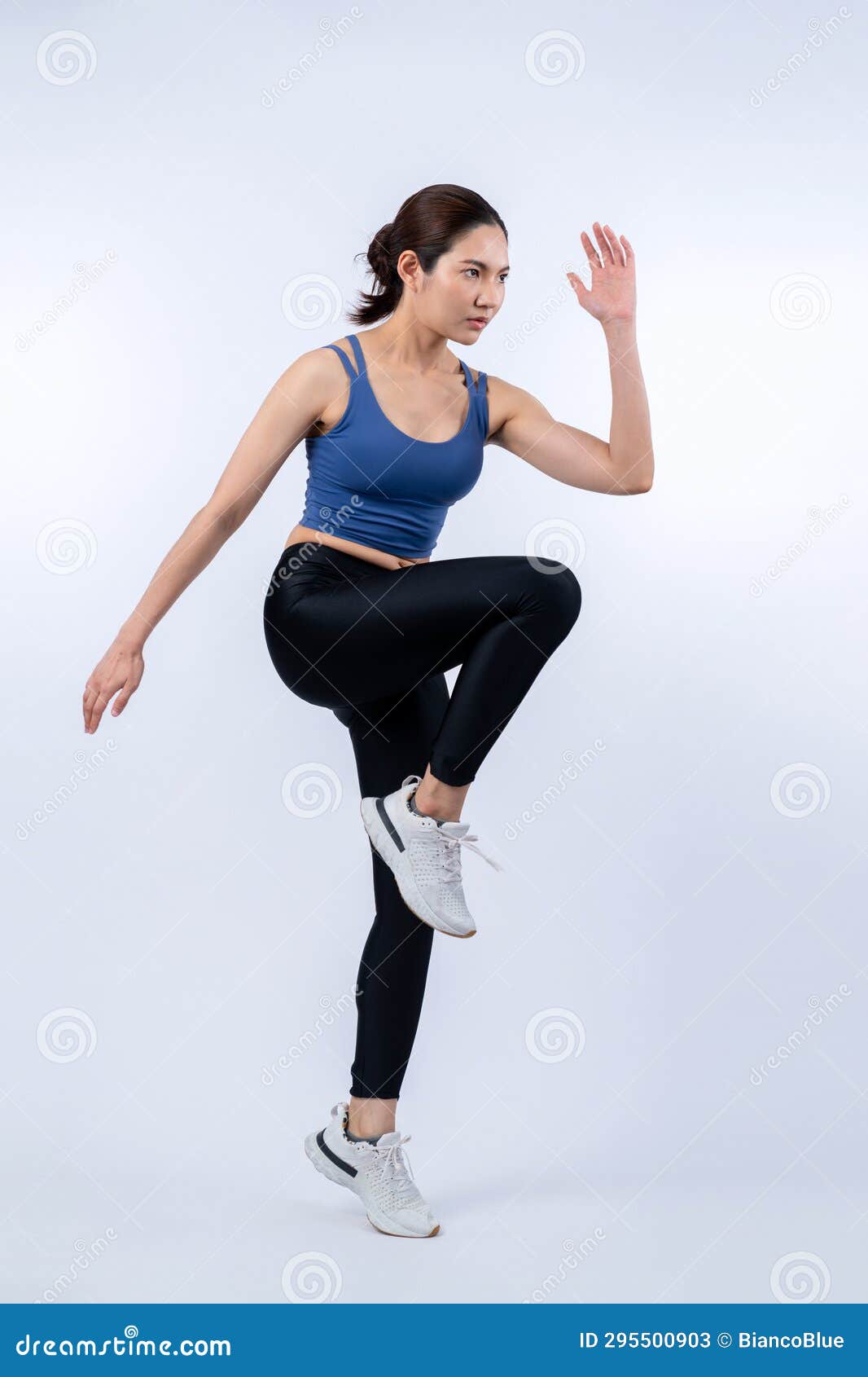 Side View Young Athletic Asian Woman on Running Posture. Vigorous Stock ...
