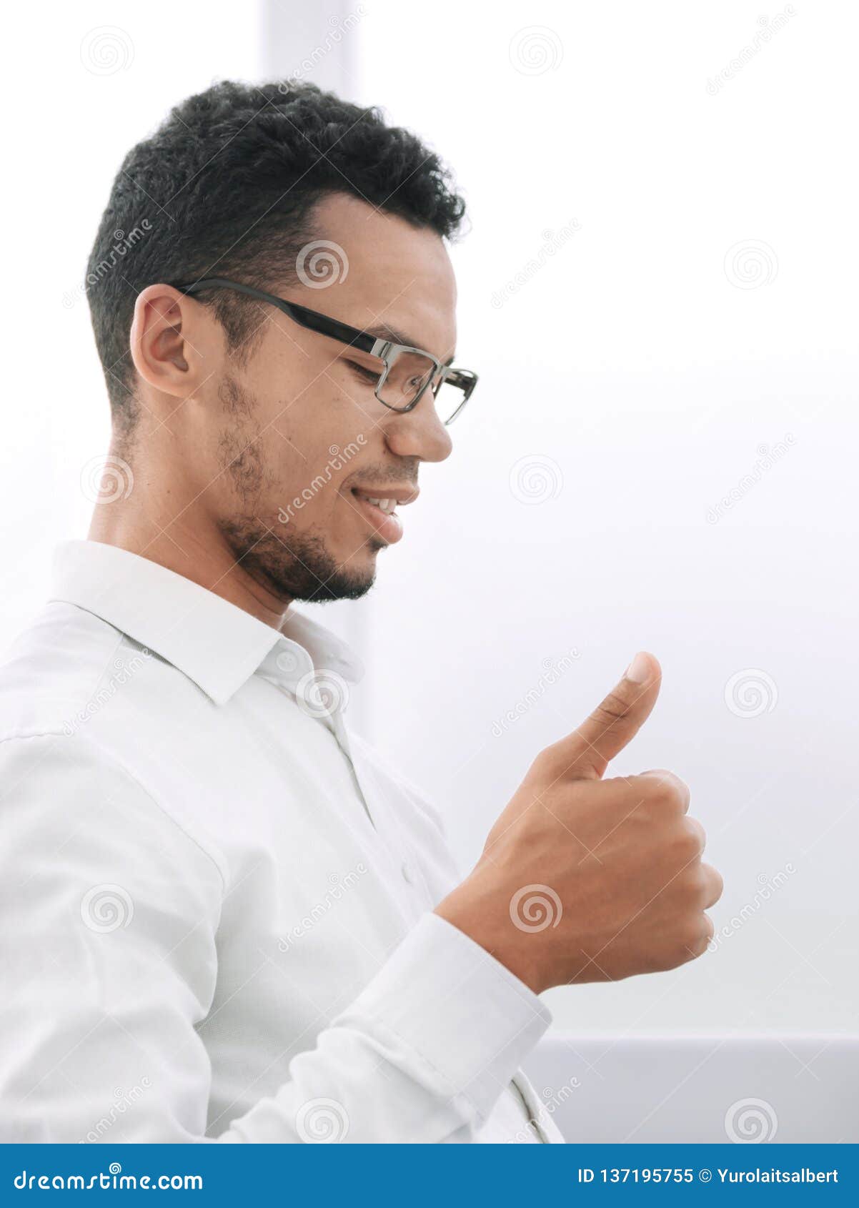 Side View. Young Businessman Showing Thumb Up Stock Image - Image of ... Side View. Young Businessman Showing Thumb Up Stock Image - Image of ...