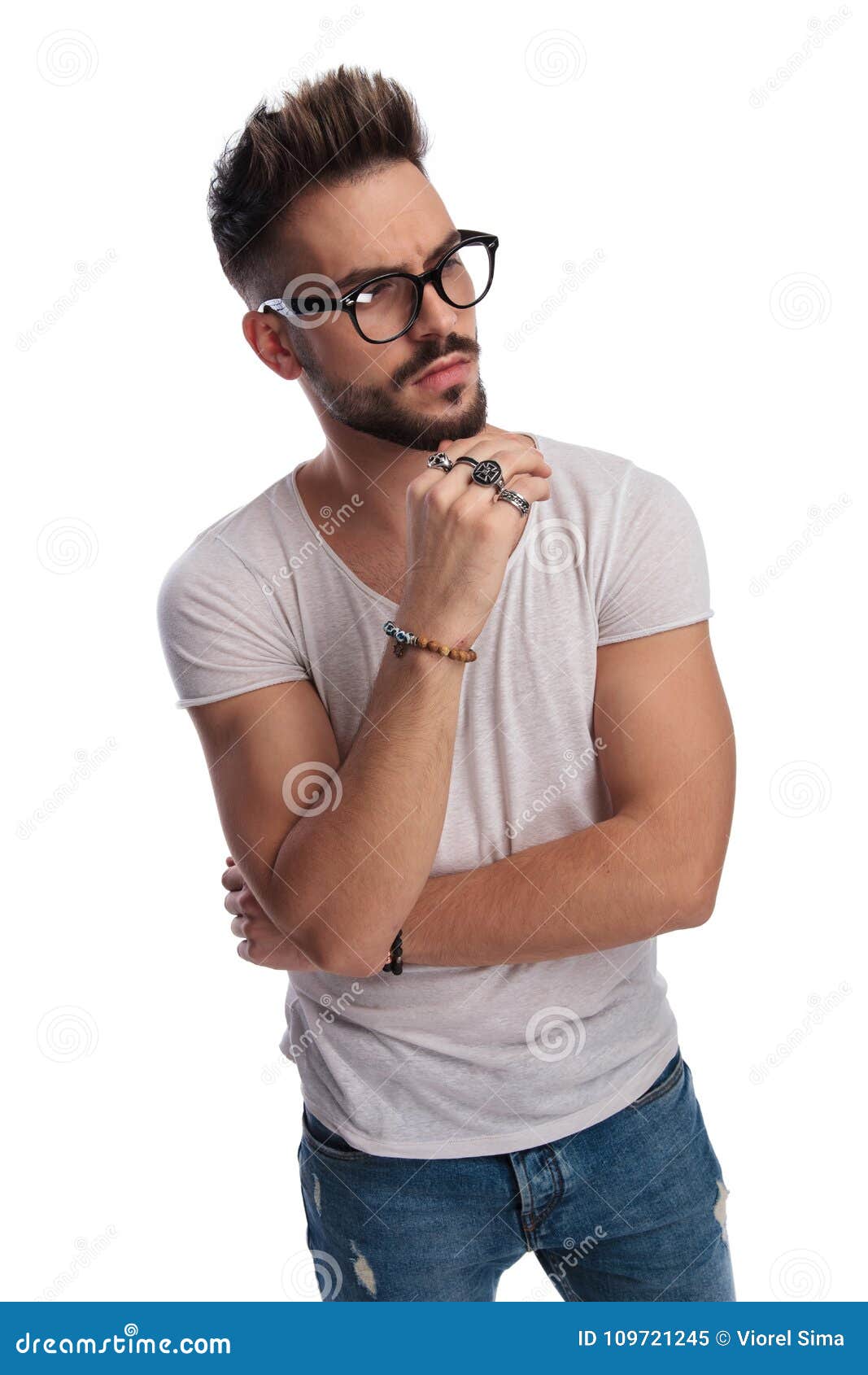 Side View of a Young Cool Man Thinking Stock Image - Image of hold ...