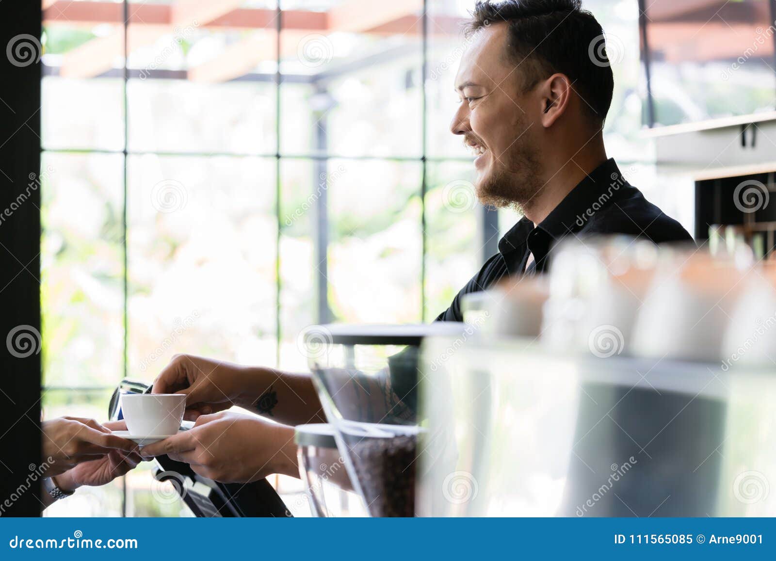 Friendly Bartender Serving a Short Espresso To a Customer Stock Image ...