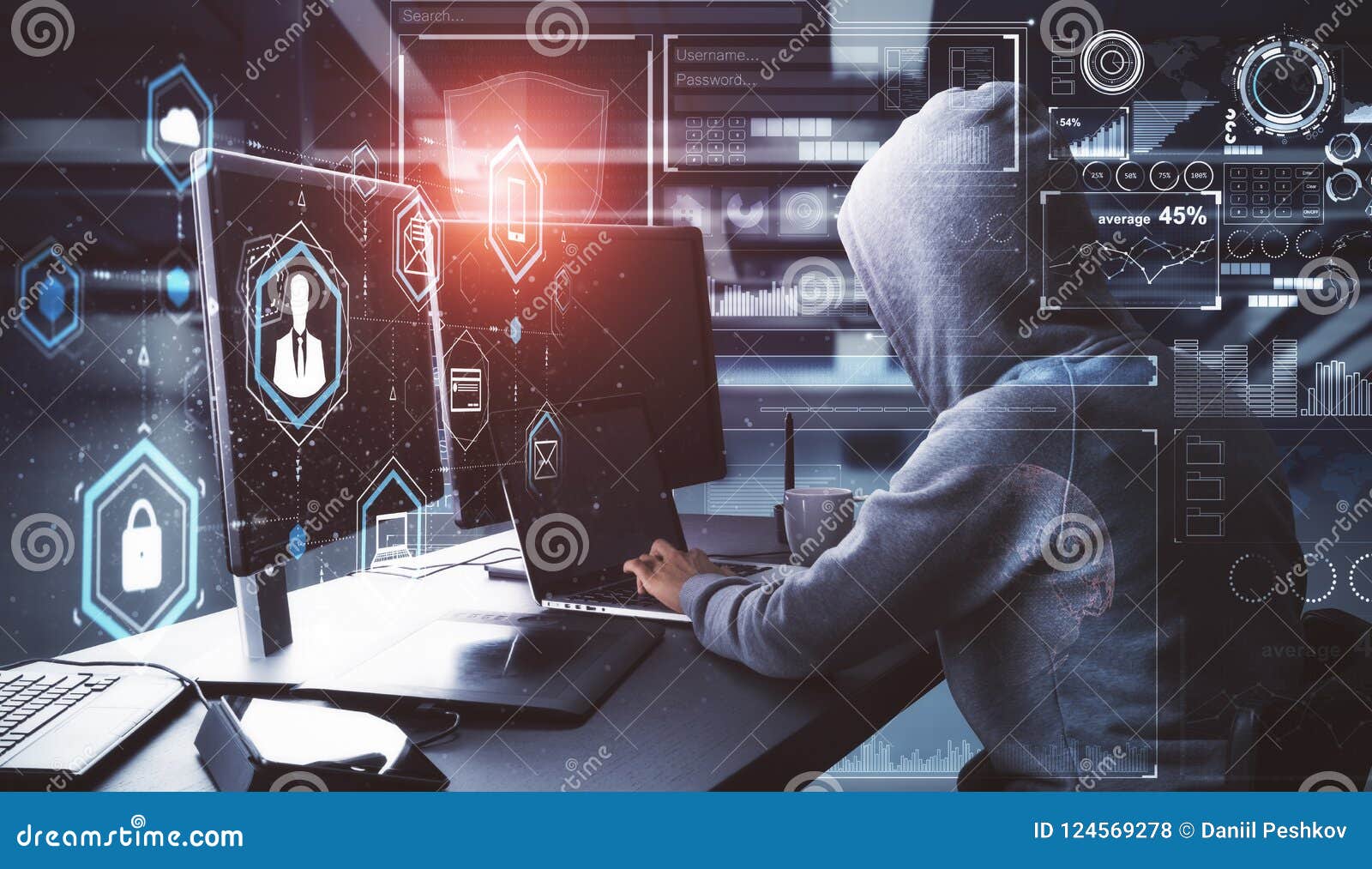 Hacking and Criminal Concept Stock Photo - Image of desk, desktop ...