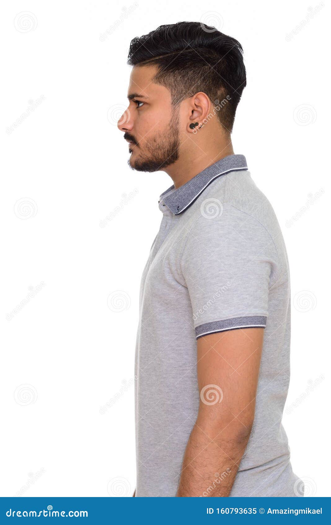 Side View Young Handsome Indian Man Isolated Against White Background ...