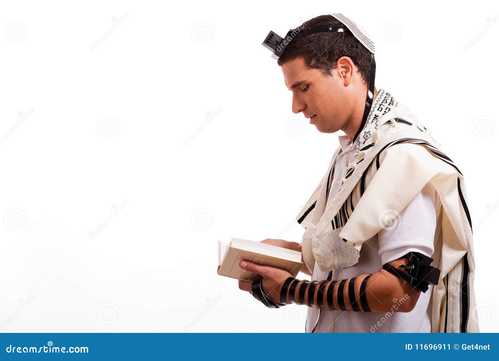 Young Jewish Man Prays Wearing Tallit And Tefillin Royalty-Free Stock ...