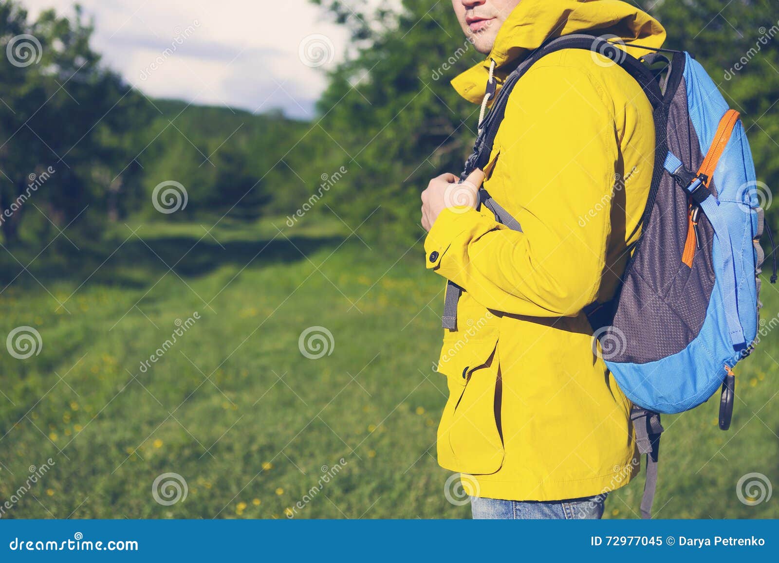Side View of Young Man with Backpack Hiking Stock Image - Image of ...