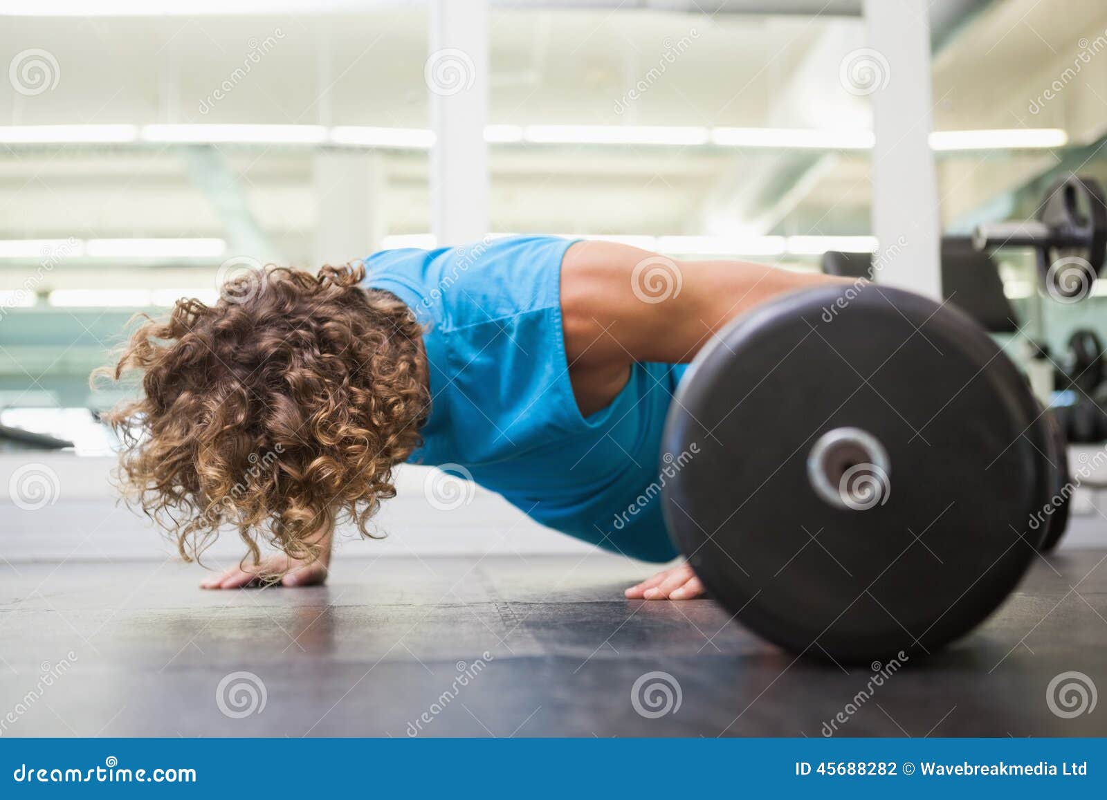 Side View of Young Man Doing Push Ups in Gym Stock Photo - Image of ...