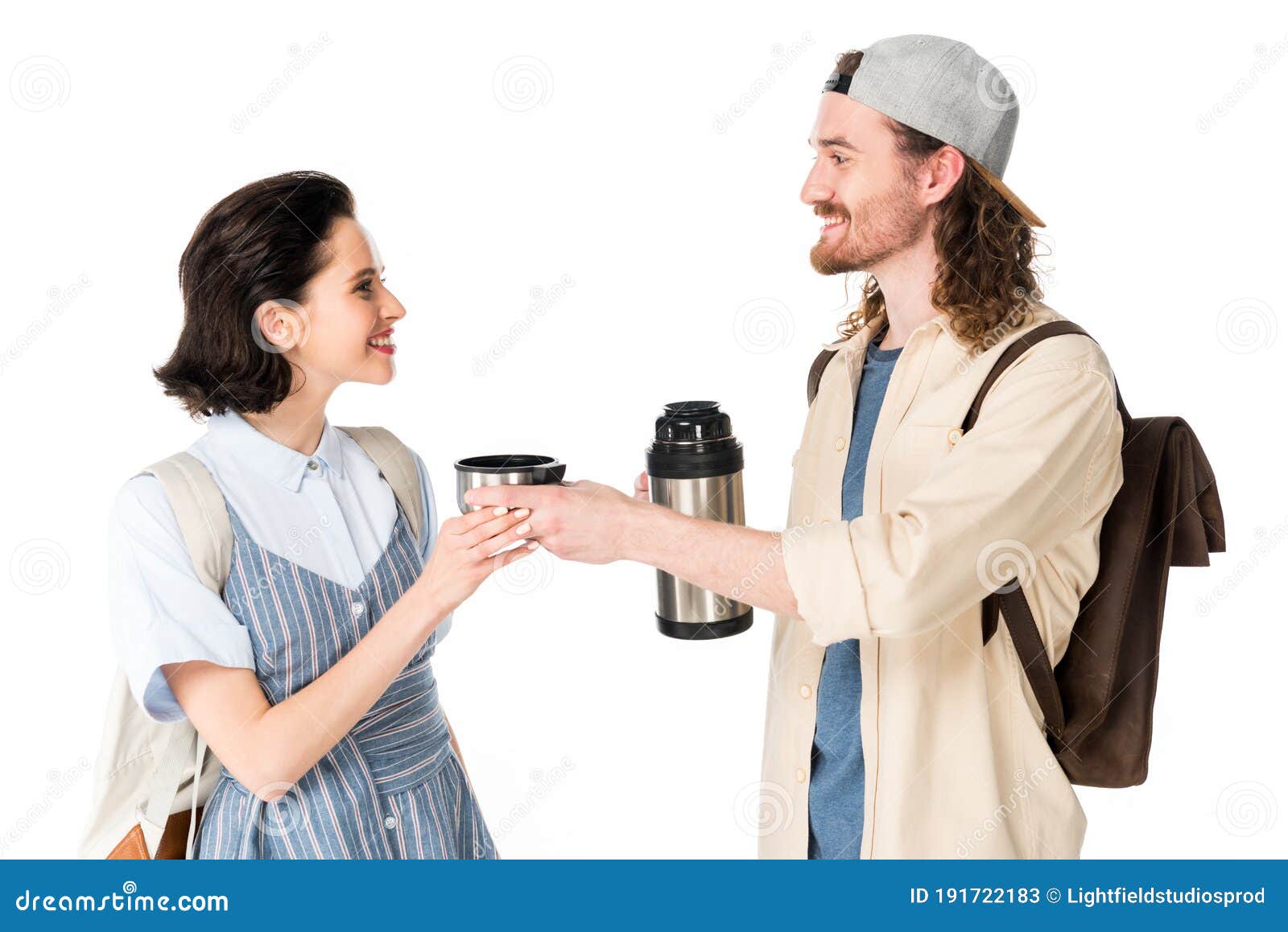 Side View of Young Man Sharing Cup with Girl Stock Image - Image of ...
