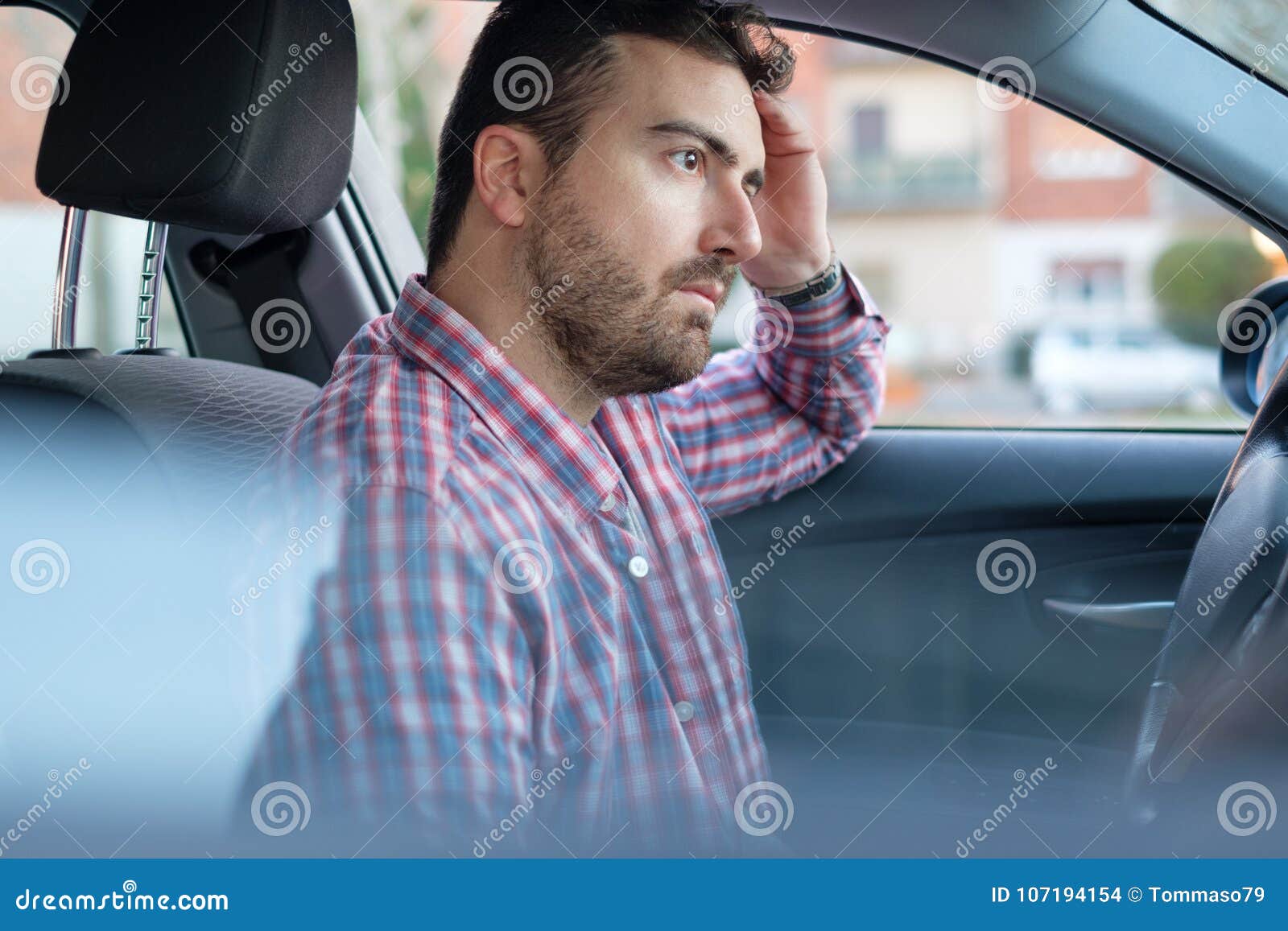 Side View of a Young Man Tired while Driving His Car Stock Photo ...