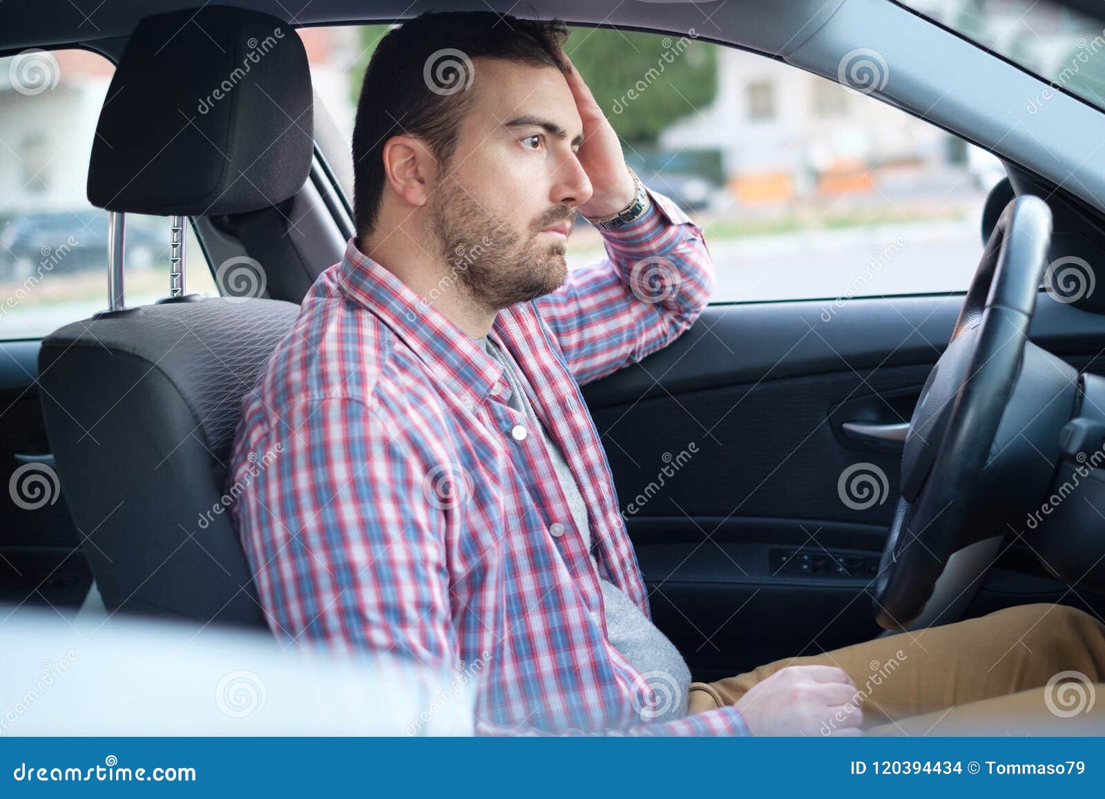 Bored and Tired Man Driving His Car Stock Photo - Image of distracted ...