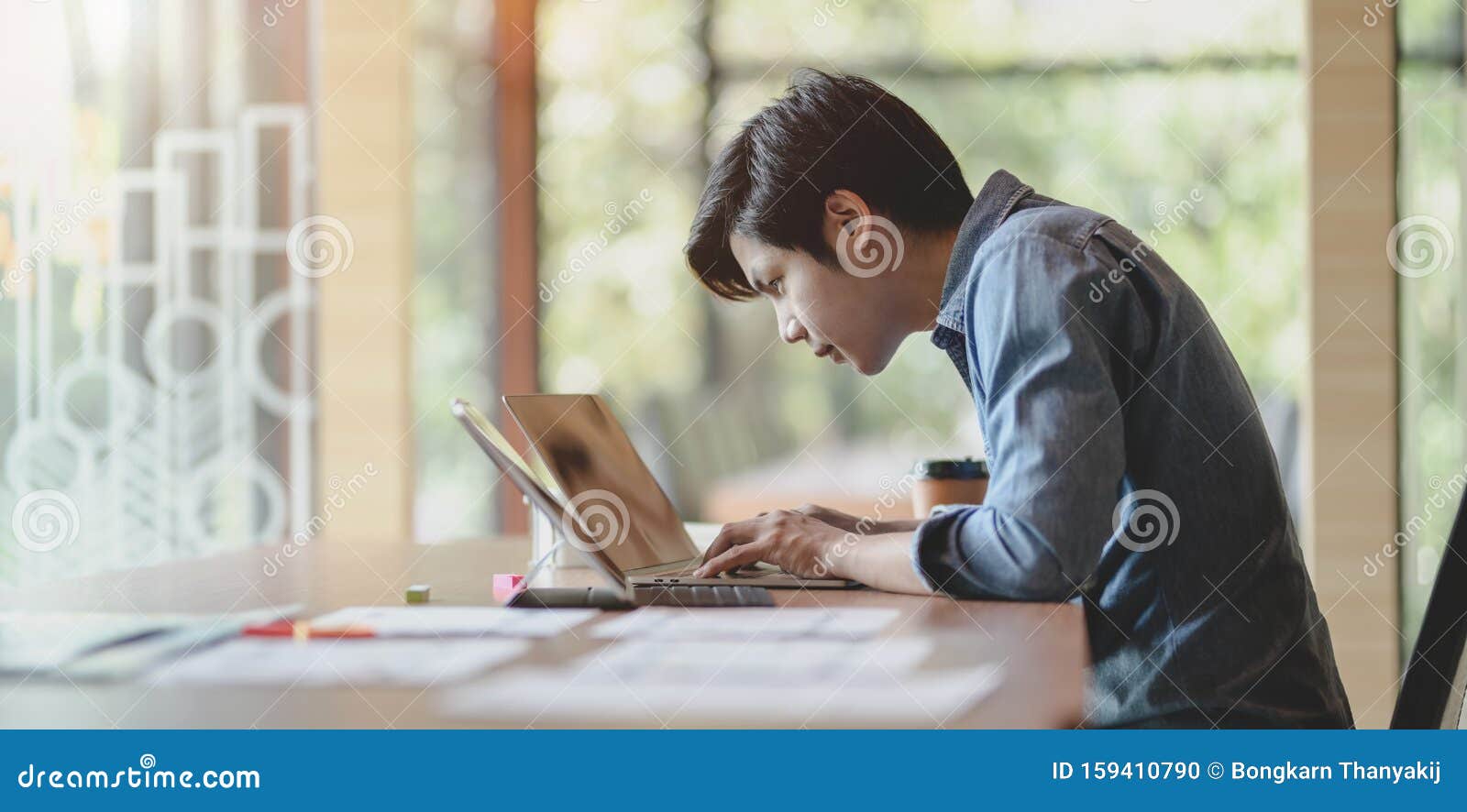 Side View of Young Passionate UX Web Developer Working on His Current ...