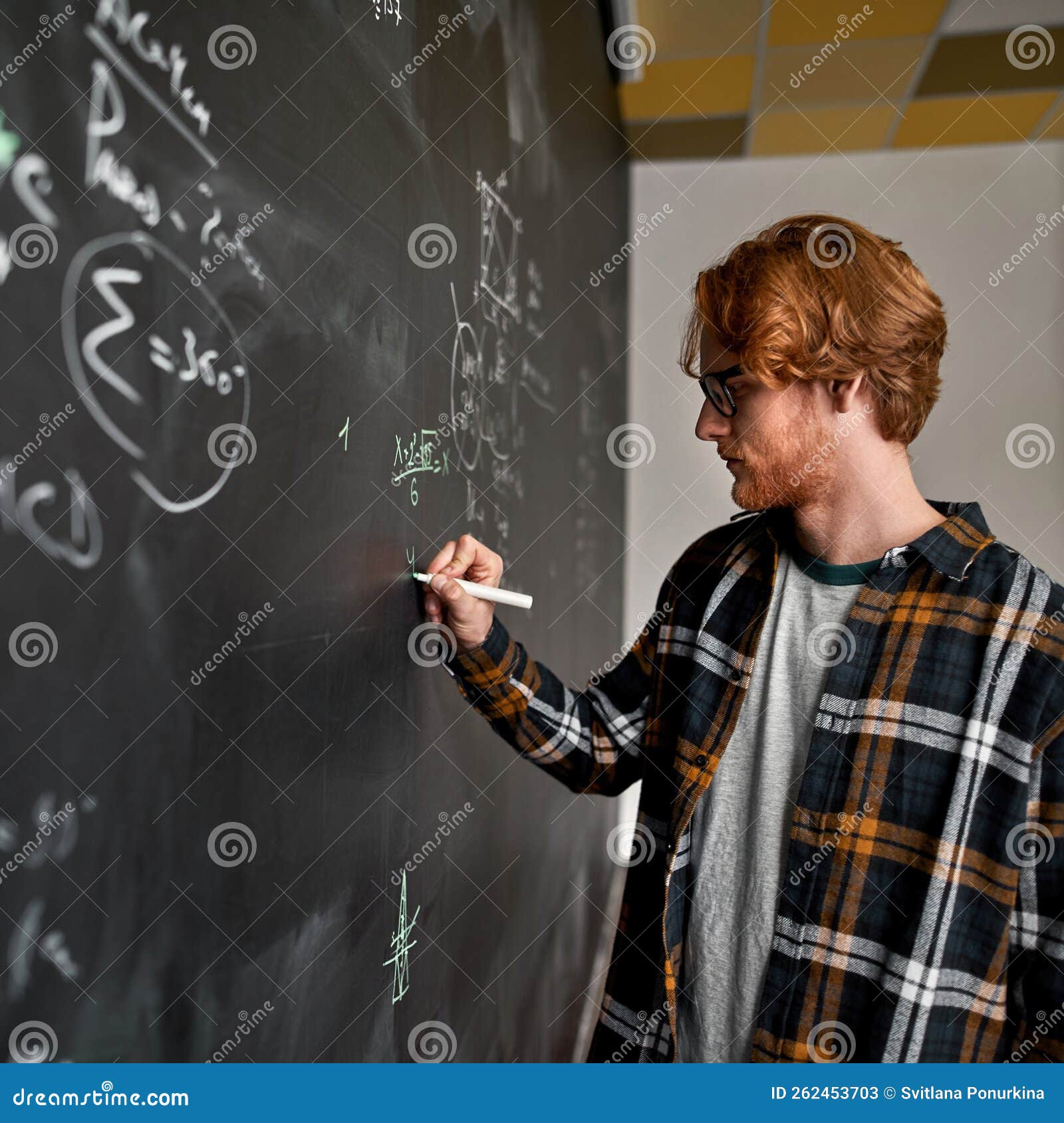 Smart Man Writing Math Formula on Blackboard Stock Image - Image of ...