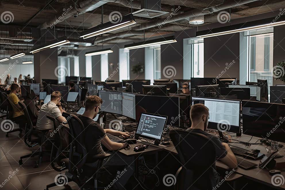 Side View of Young Software Developers Working on Computers while ...