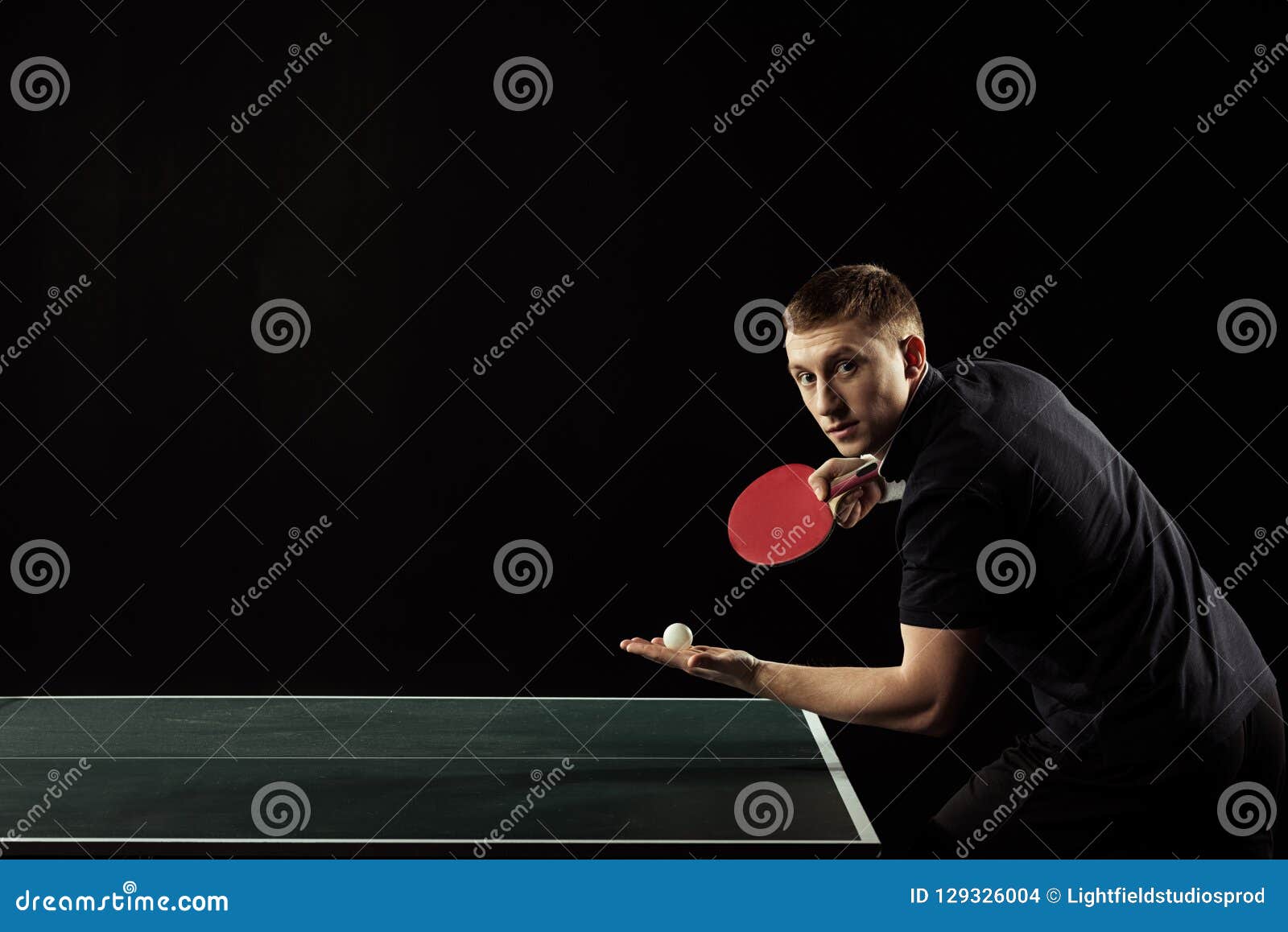 Side View of Young Table Tennis Player with Racket and Ball in Hands ...