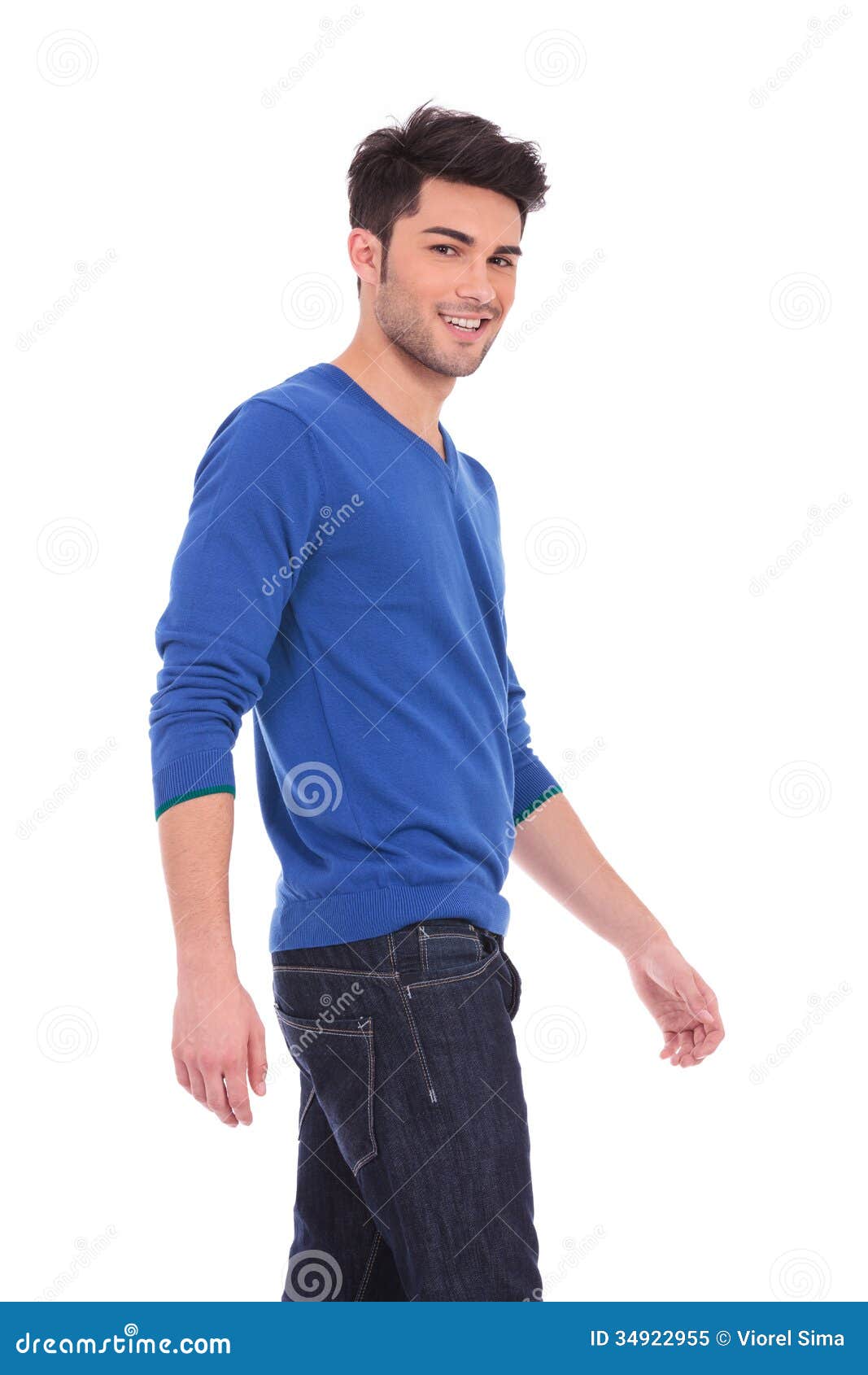 Side View of a Young Walking Smiling Man Stock Image - Image of dude ...
