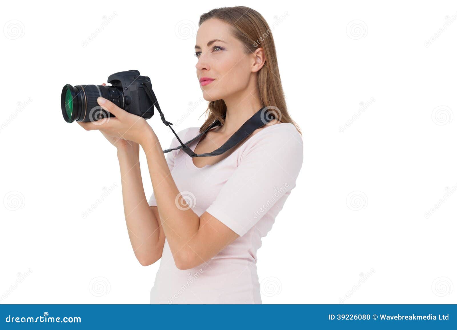 Side View of a Young Woman with Camera Stock Photo - Image of isolated ...
