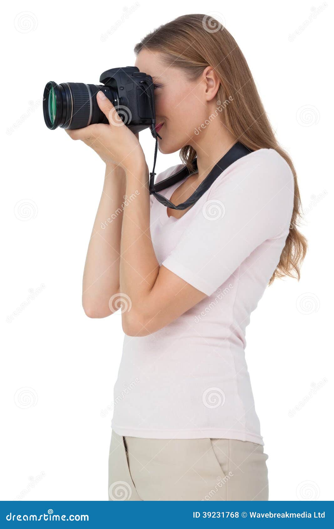 Side View of a Young Woman with Camera Stock Photo - Image of person ...