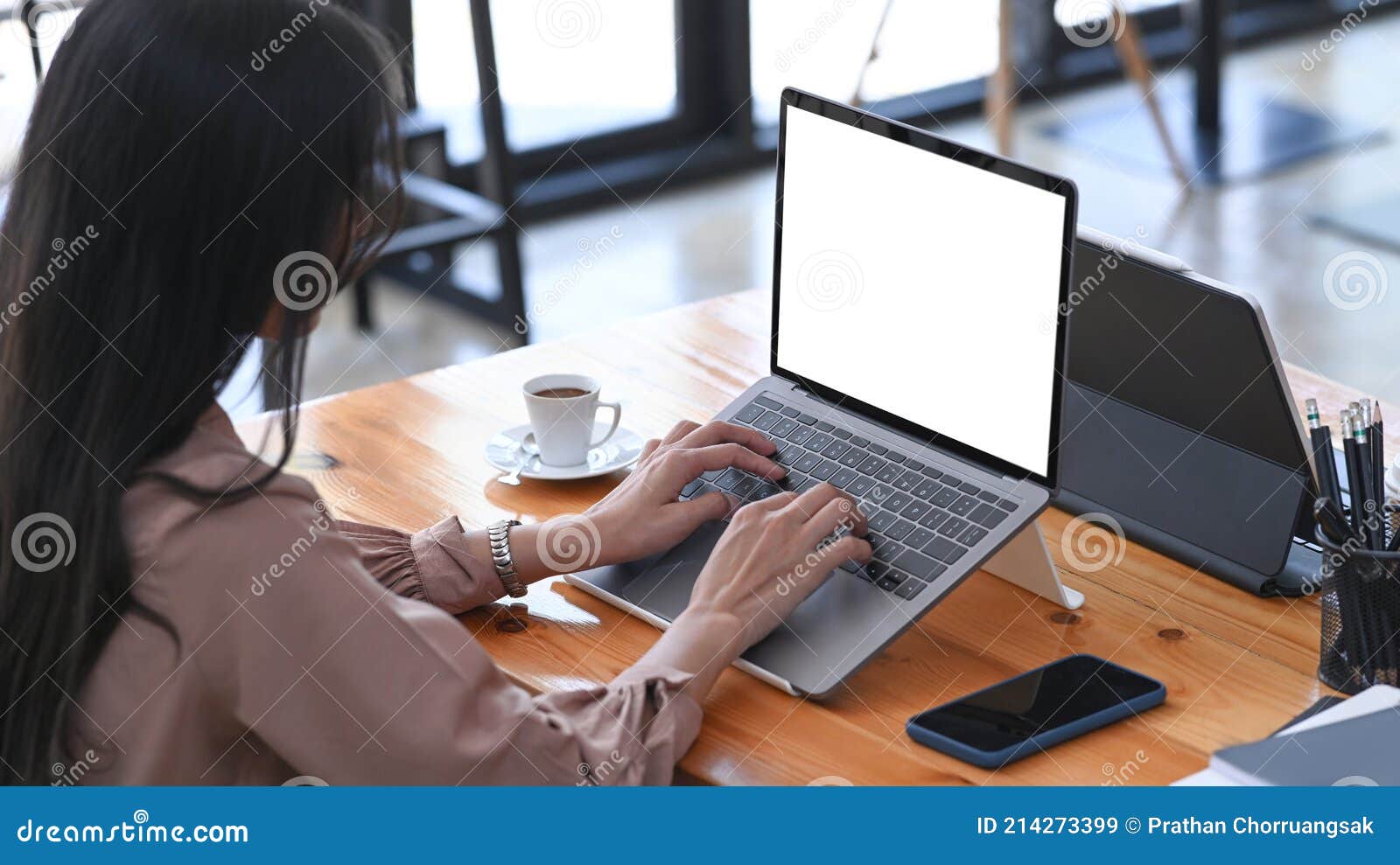 Young Woman Office Worker Working with Computer Laptop. Stock Image ...
