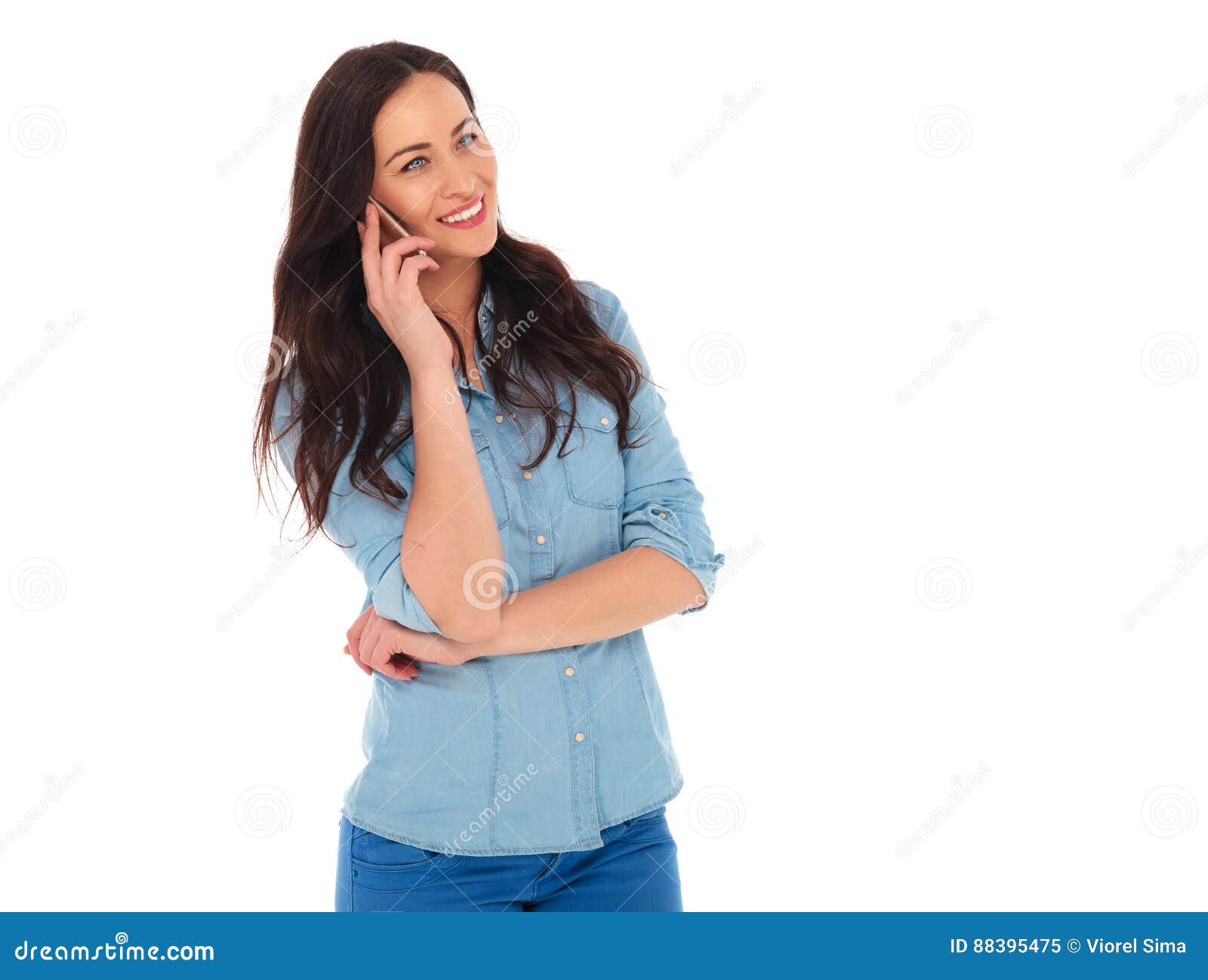 Side View of a Young Woman Talking on the Phone Stock Image - Image of ...