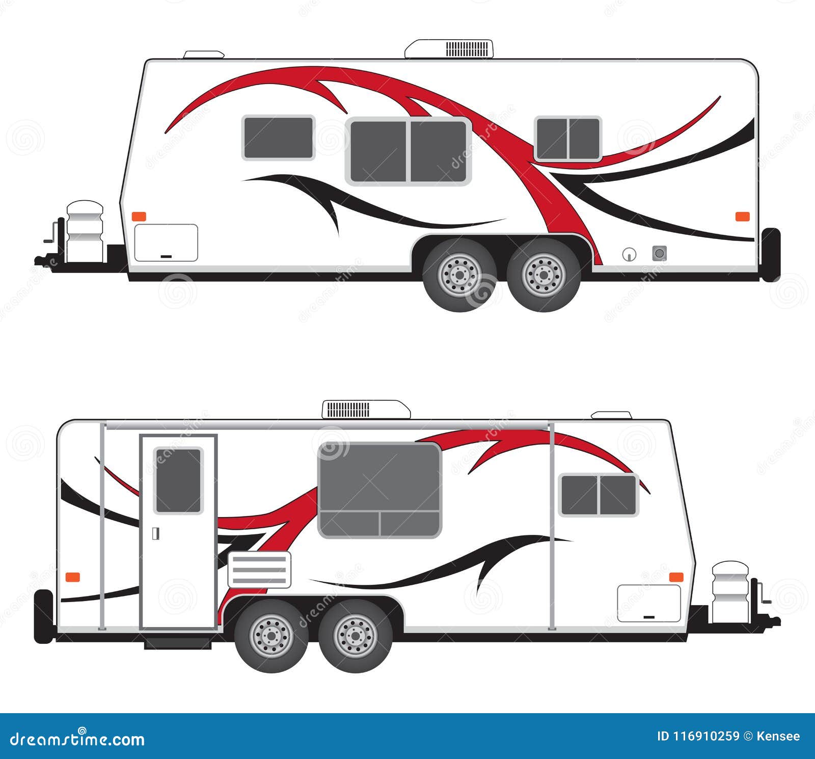 Camp Trailer with Red and Black Graphics Stock Vector - Illustration of ...