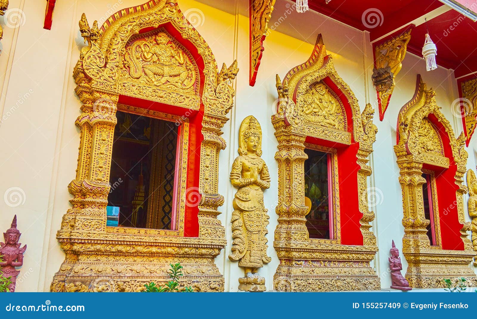 The Ornate Window Frames of Wat Phan on, Chiang Mai, Thailand Stock ...
