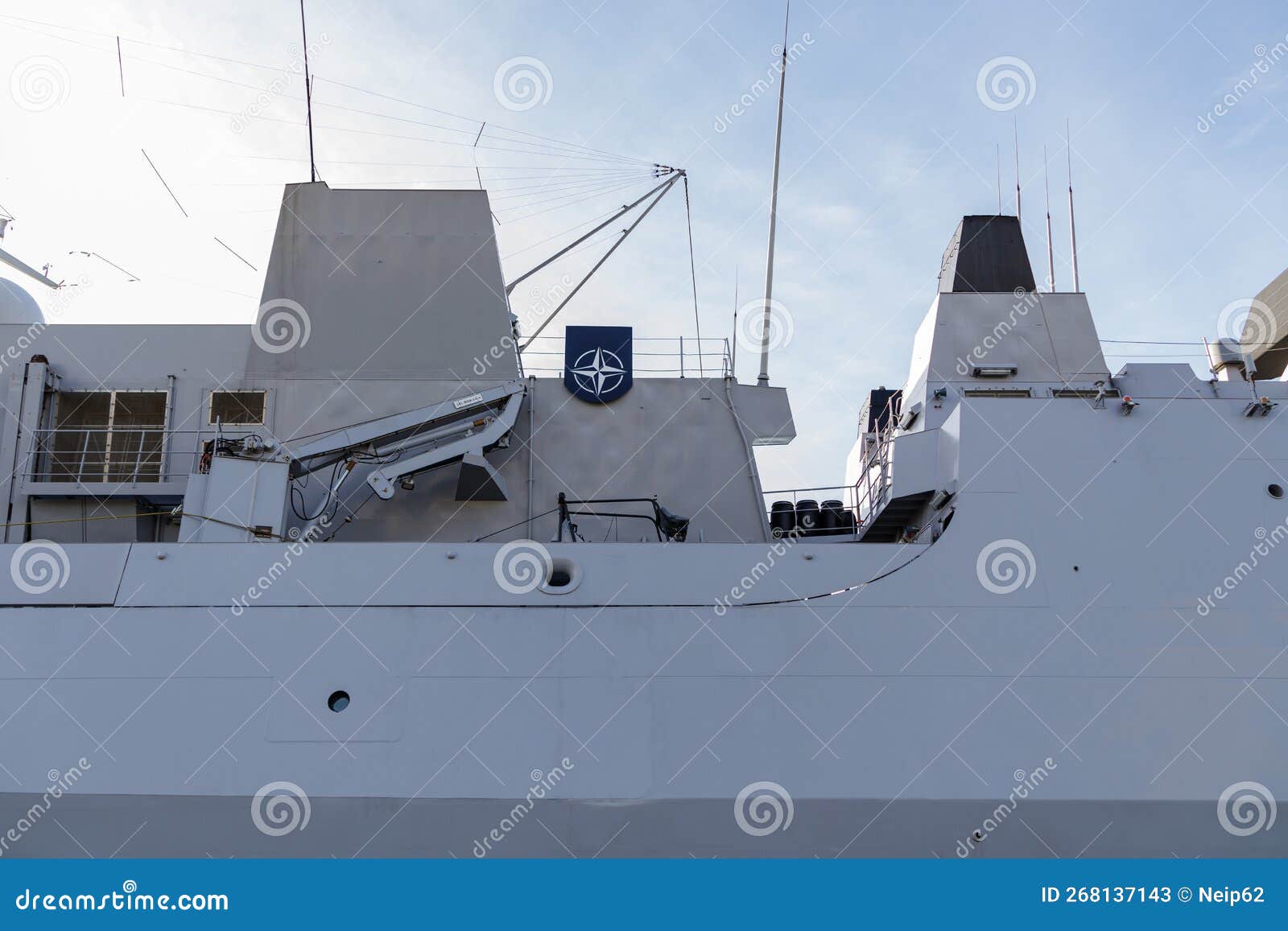 The Side of a Warship with the NATO Logo on Board. Riga, Latvia - 30 ...