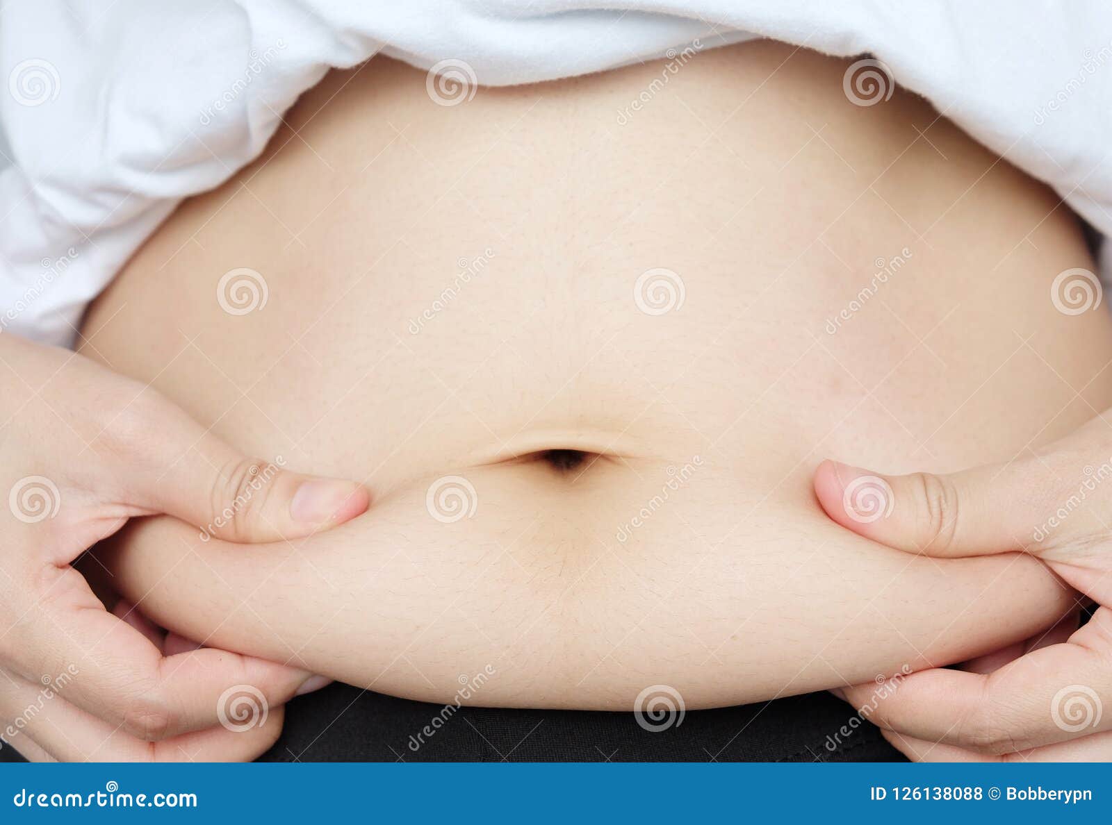 Side of Woman Hand Catching Fat Body Belly Paunch , Diabetic Risk ...