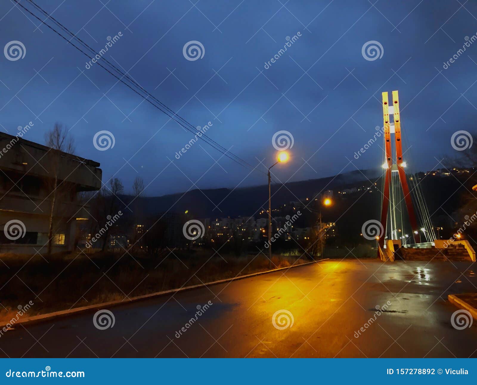 Sidewalk Area Going Through A Cable-stayed Bridge With Big Steel Cables ...