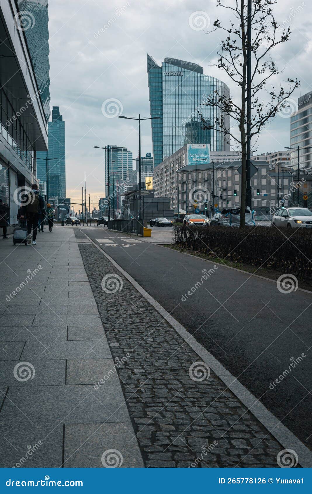 Sidewalk and Bicycle Path on the Background of Office Buildings ...