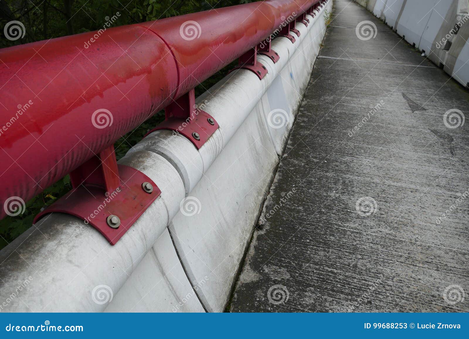 Sidewalk on a Bridge with Red Railing Stock Image - Image of travel ...