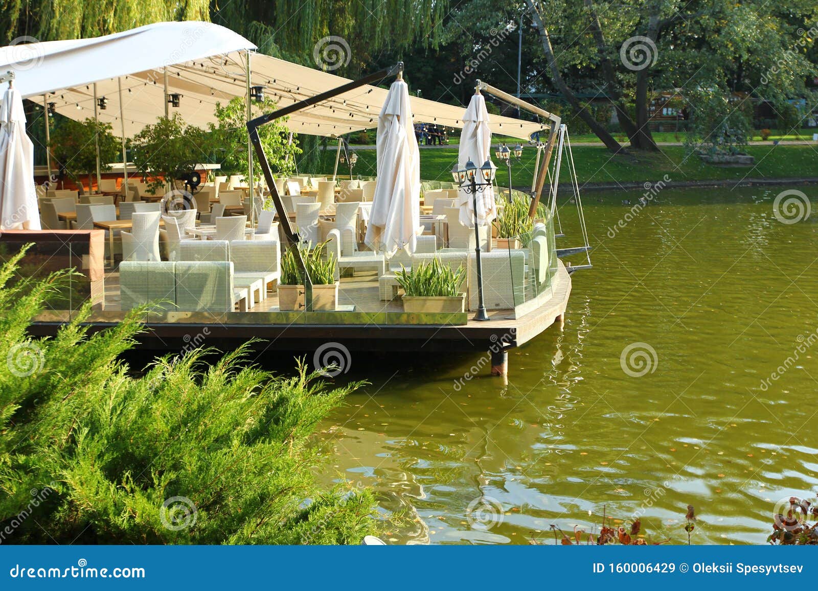 Sidewalk Cafe Terrace at the River Stock Image - Image of restaurant ...