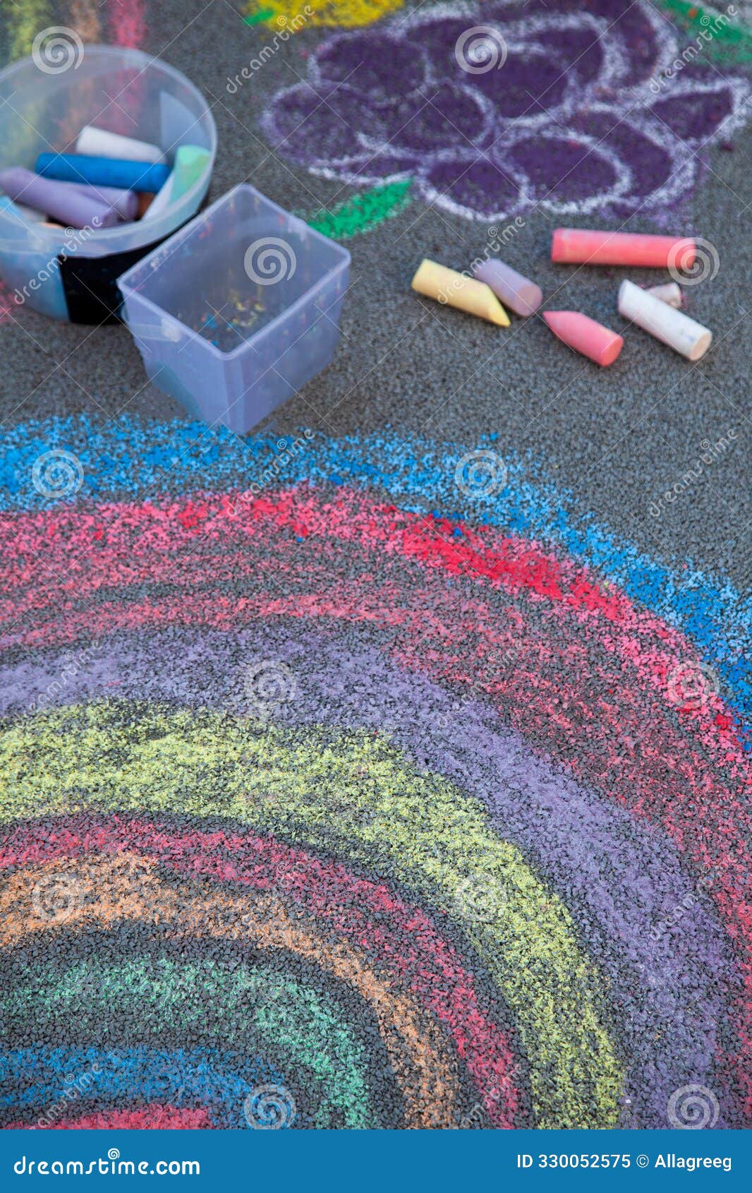 Sidewalk Chalk Drawing. a Rainbow Painted on the Asphalt. Kids ...